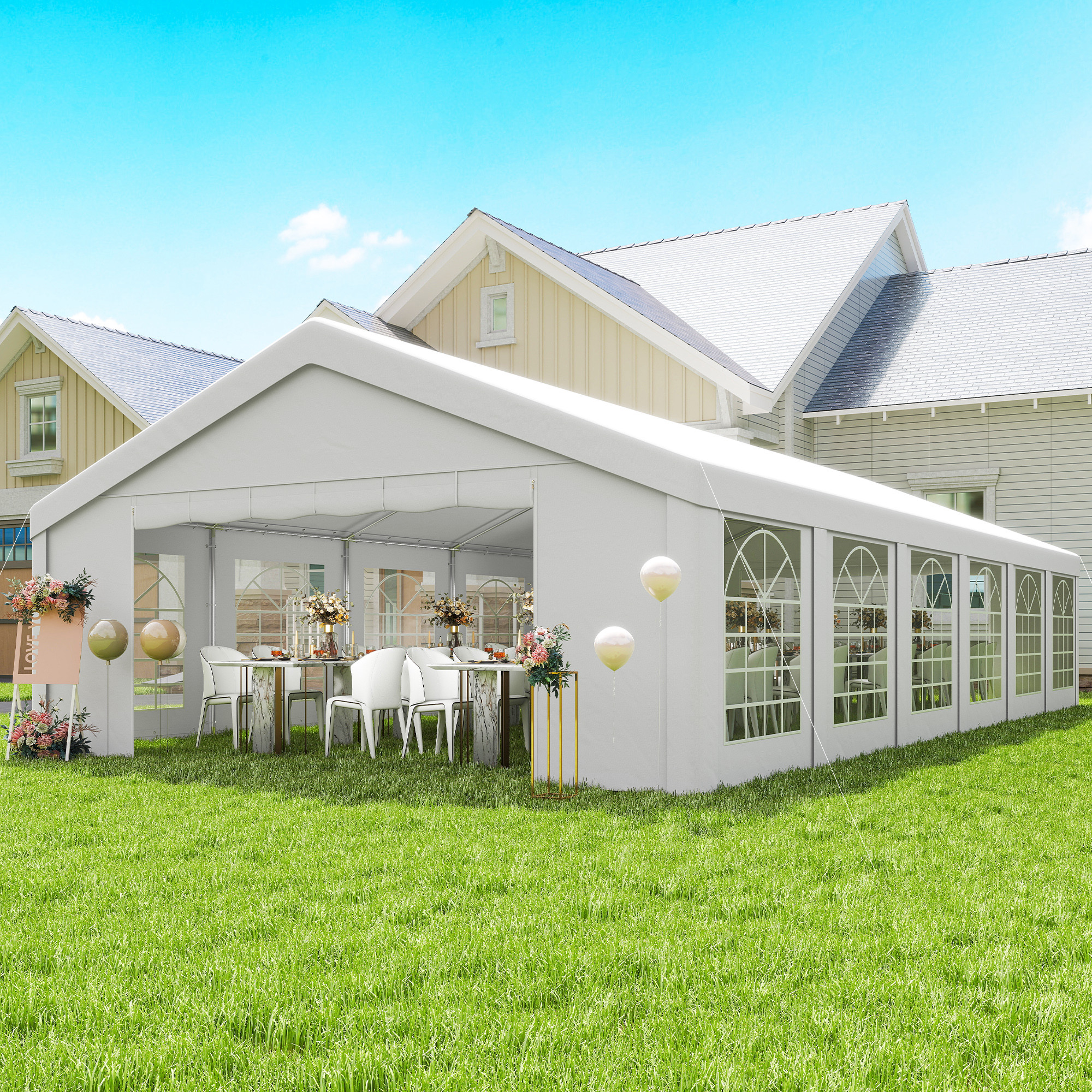 Outsunny 20' x 40' Party Tent with Removable Sidewalls White | Aosom Canada