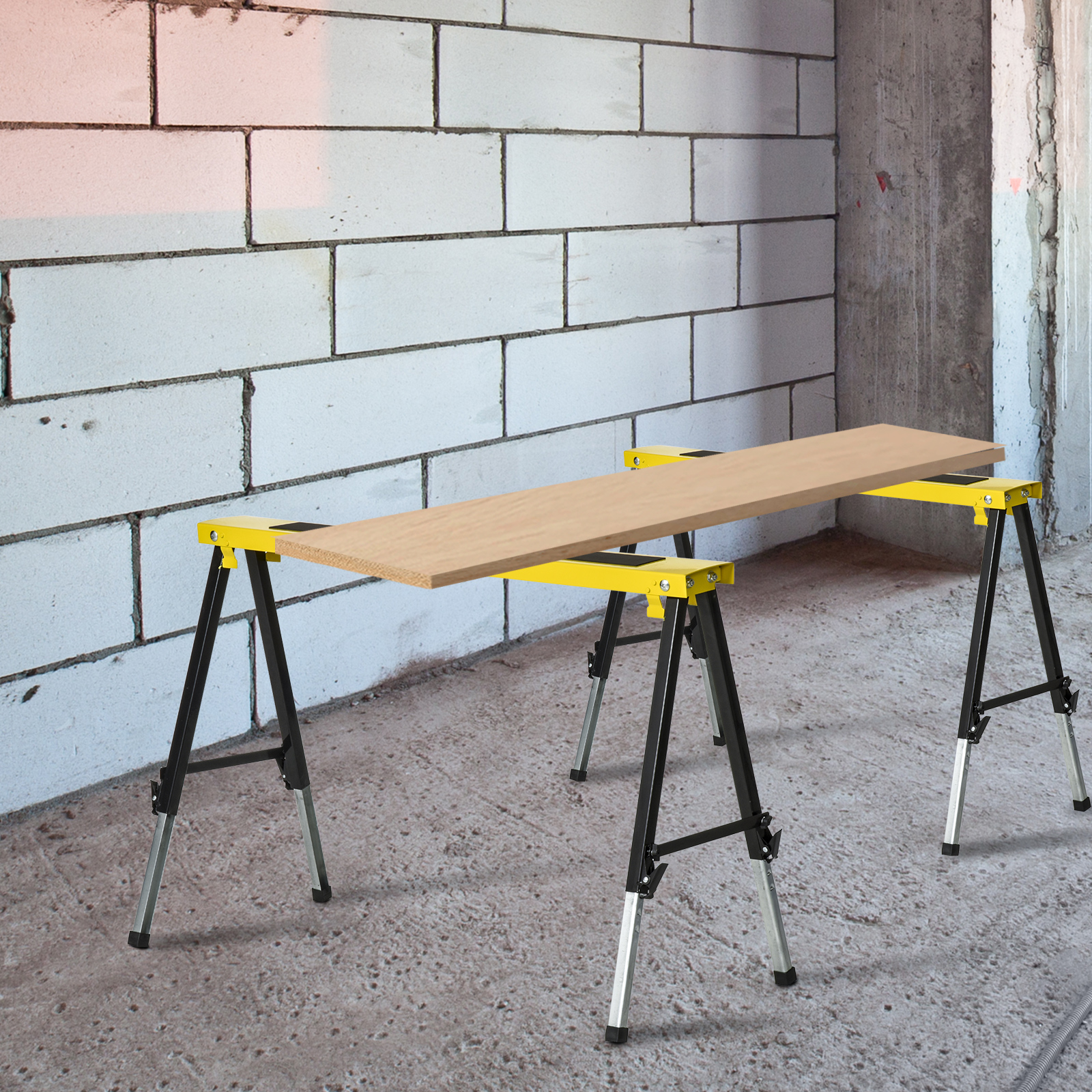 HOMCOM Saw Horse Twin Pack Folding Workbench Adjustable Metal Trestle ...