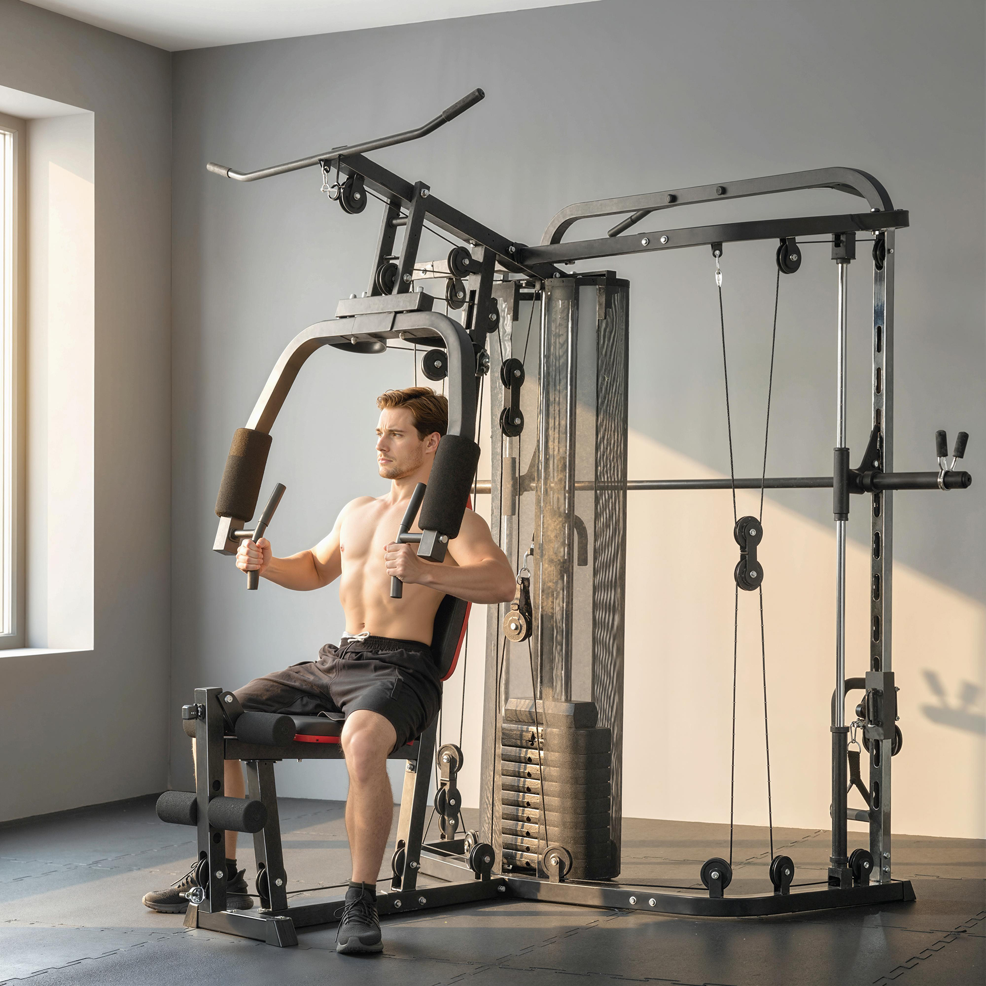 Soozier Home Multi Gym Smith Machine with 143LBS Weight Stack, Cable ...