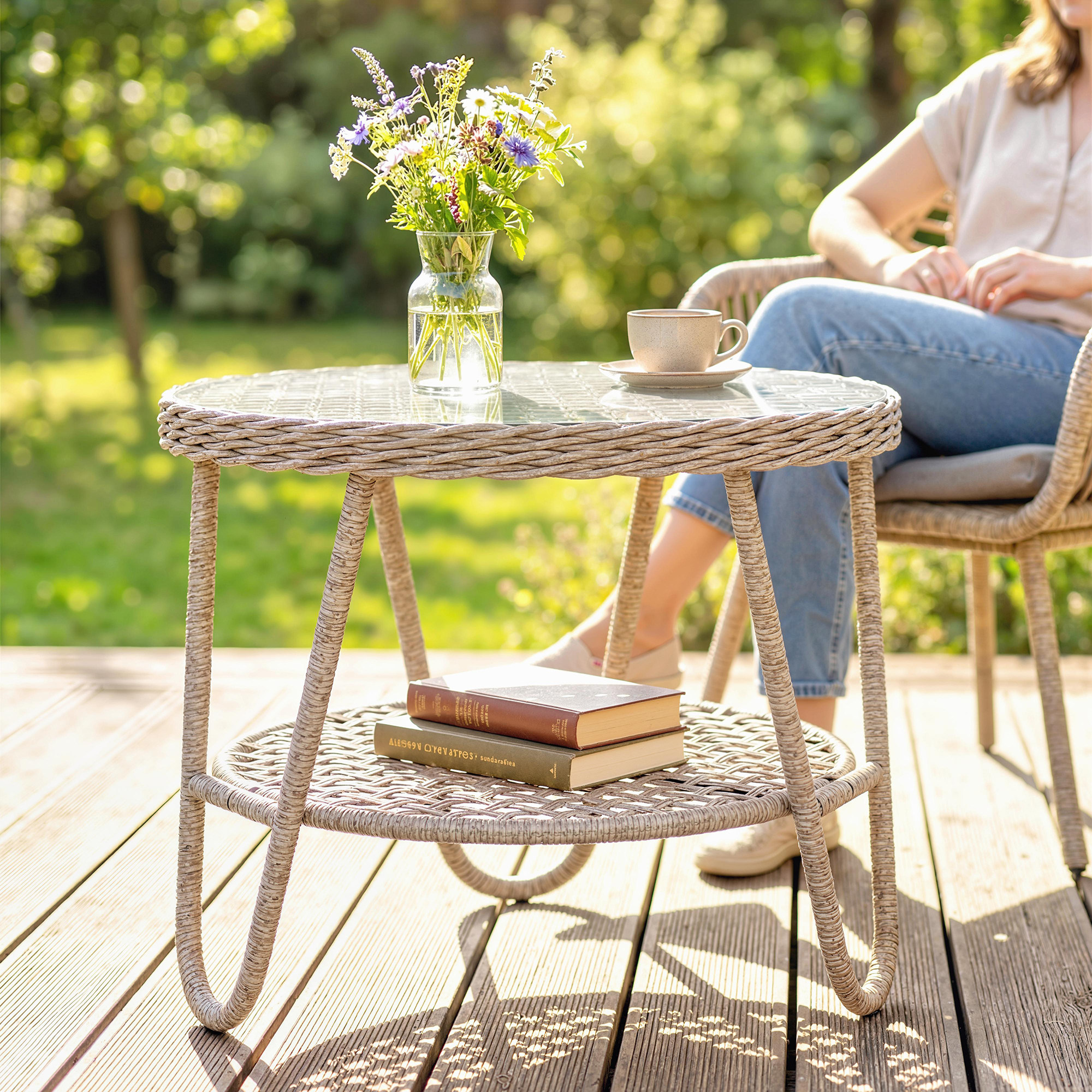 Outsunny Rattan Outdoor Coffee Table, 2-Tier Small Garden Side Table ...