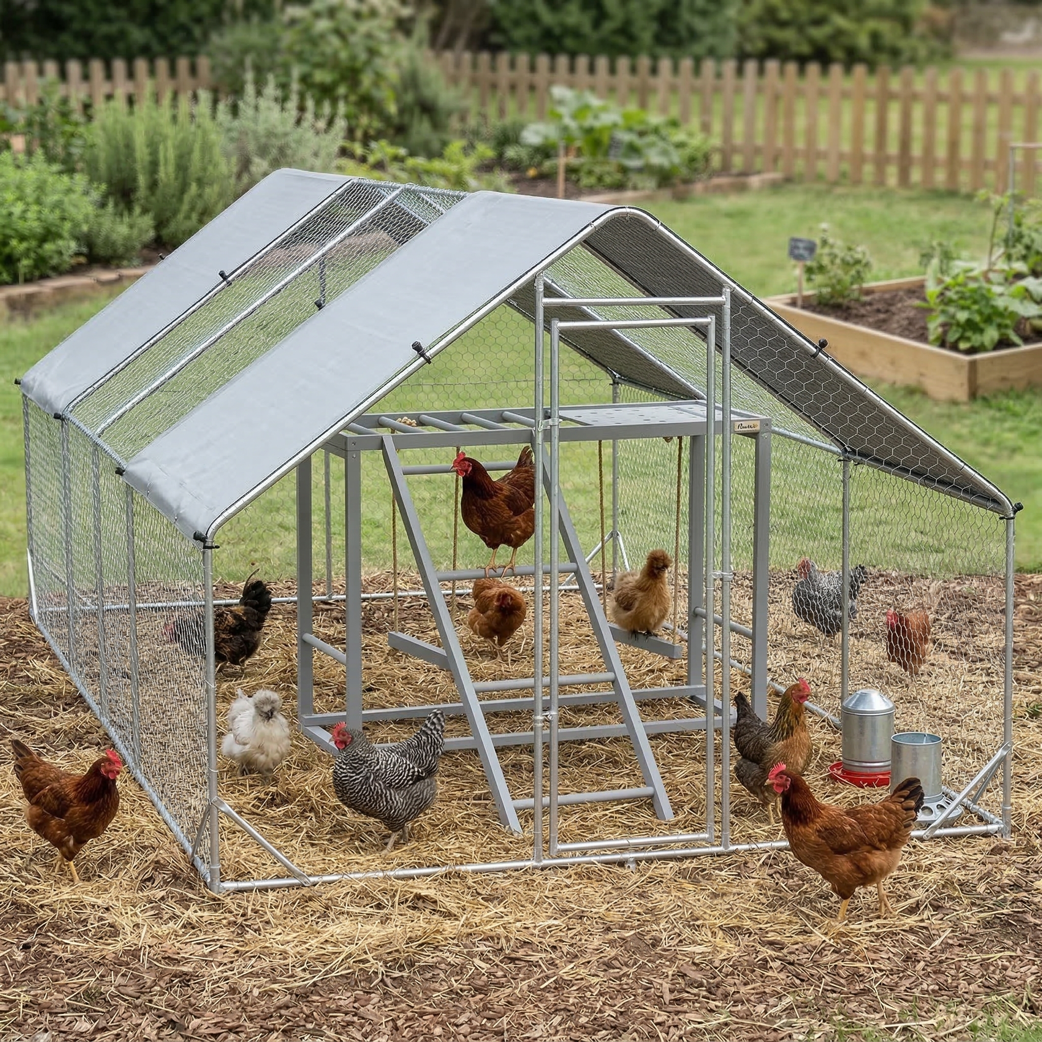PawHut Wooden Chicken Toys for Coop with Swings, Chicken Activity ...