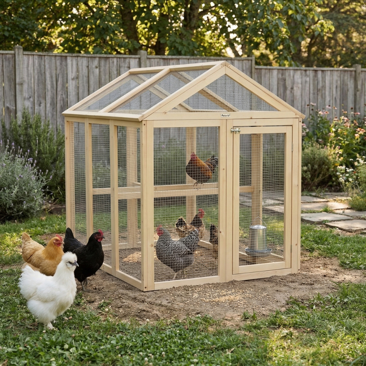 PawHut Wooden Chicken Run Combinable Design with Perches, 4.6' x 2.8 ...