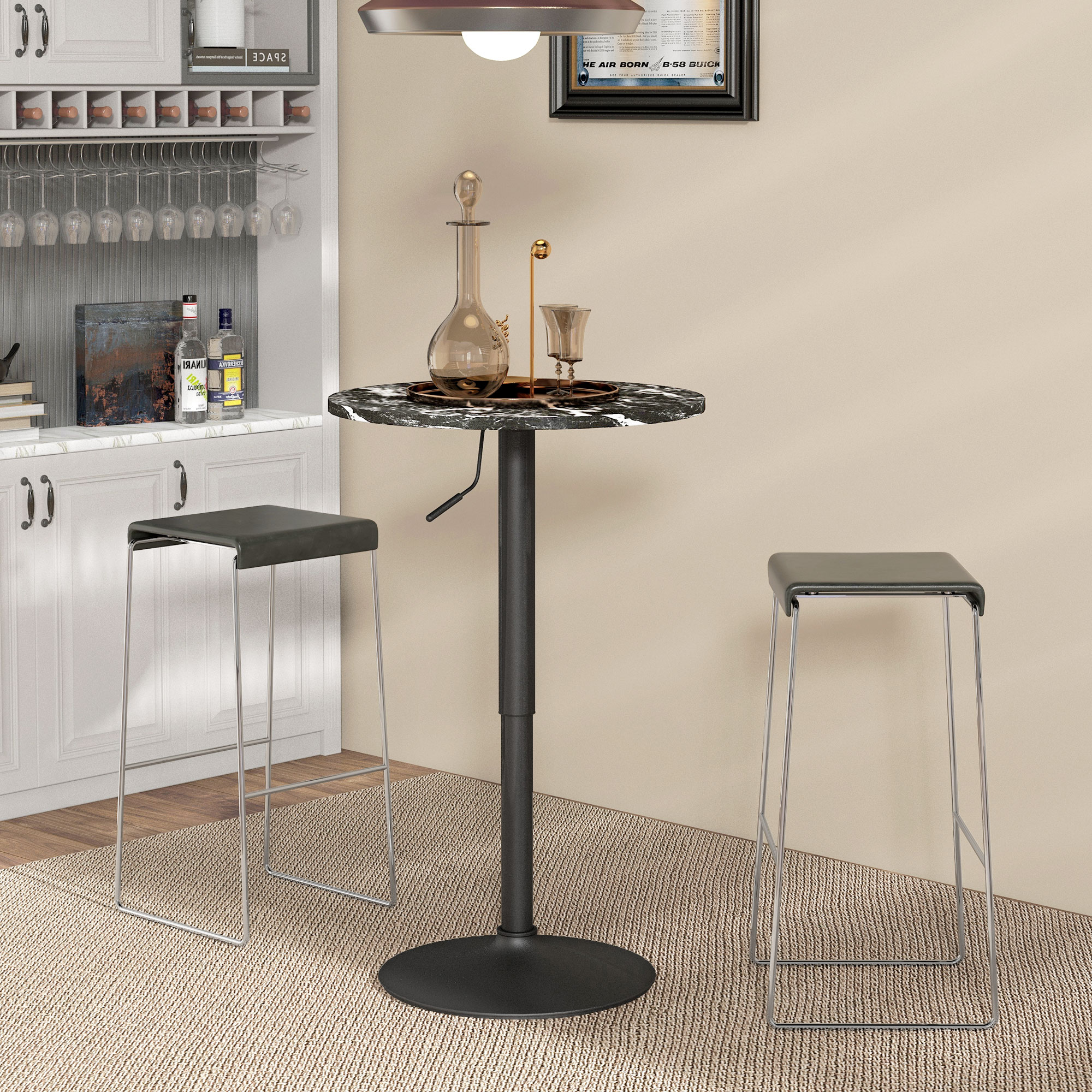 HOMCOM Adjustable Bar Table for 2, Round Pub Table with Steel Base for ...