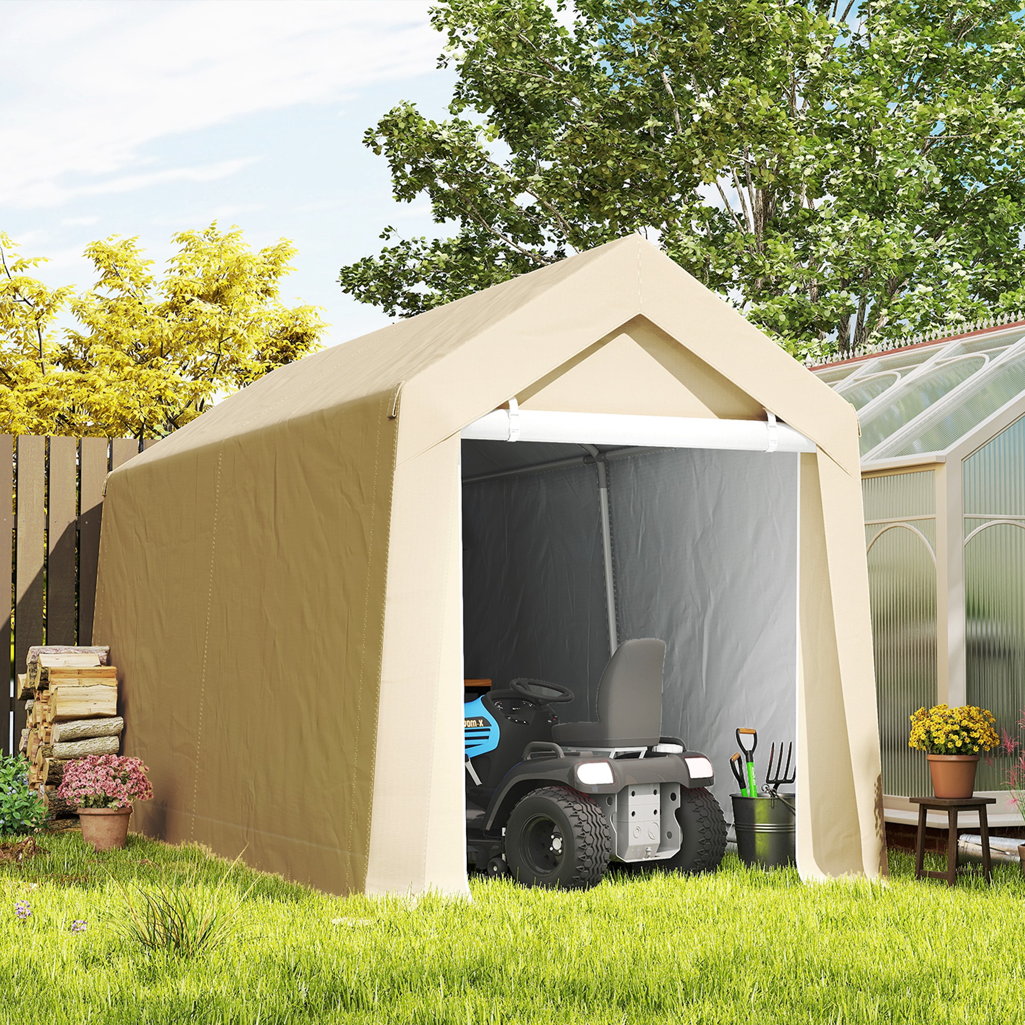 Outsunny Heavy Duty Outdoor Storage Tent 7x12, Beige | Aosom.com