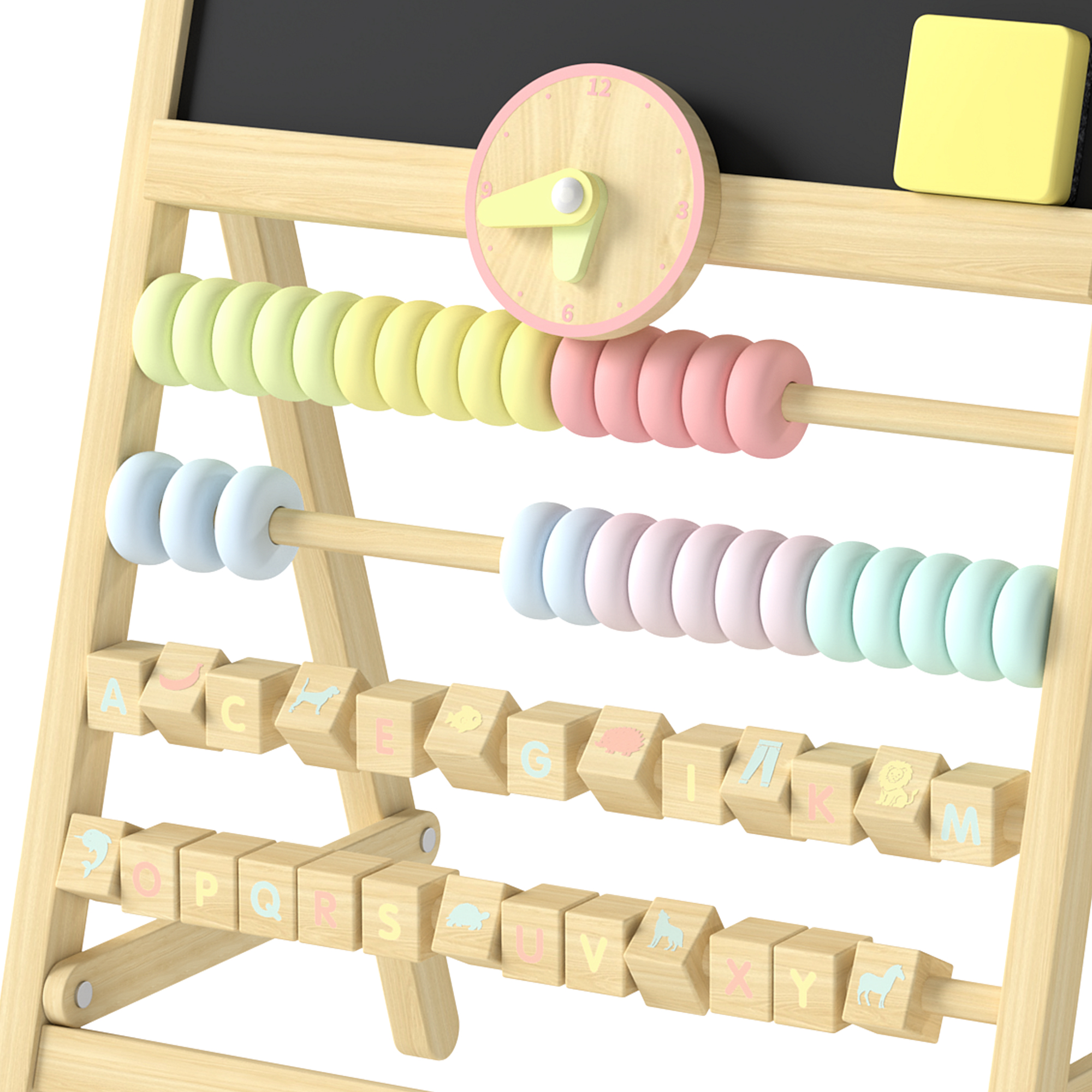 Qaba Wooden Kids Art Easel with Double-Sided Chalkboard, Clock, Abacus ...