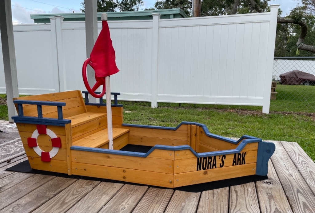 Outsunny Kids Wooden Sandbox Pirate Ship Sandboat Children Outdoor ...
