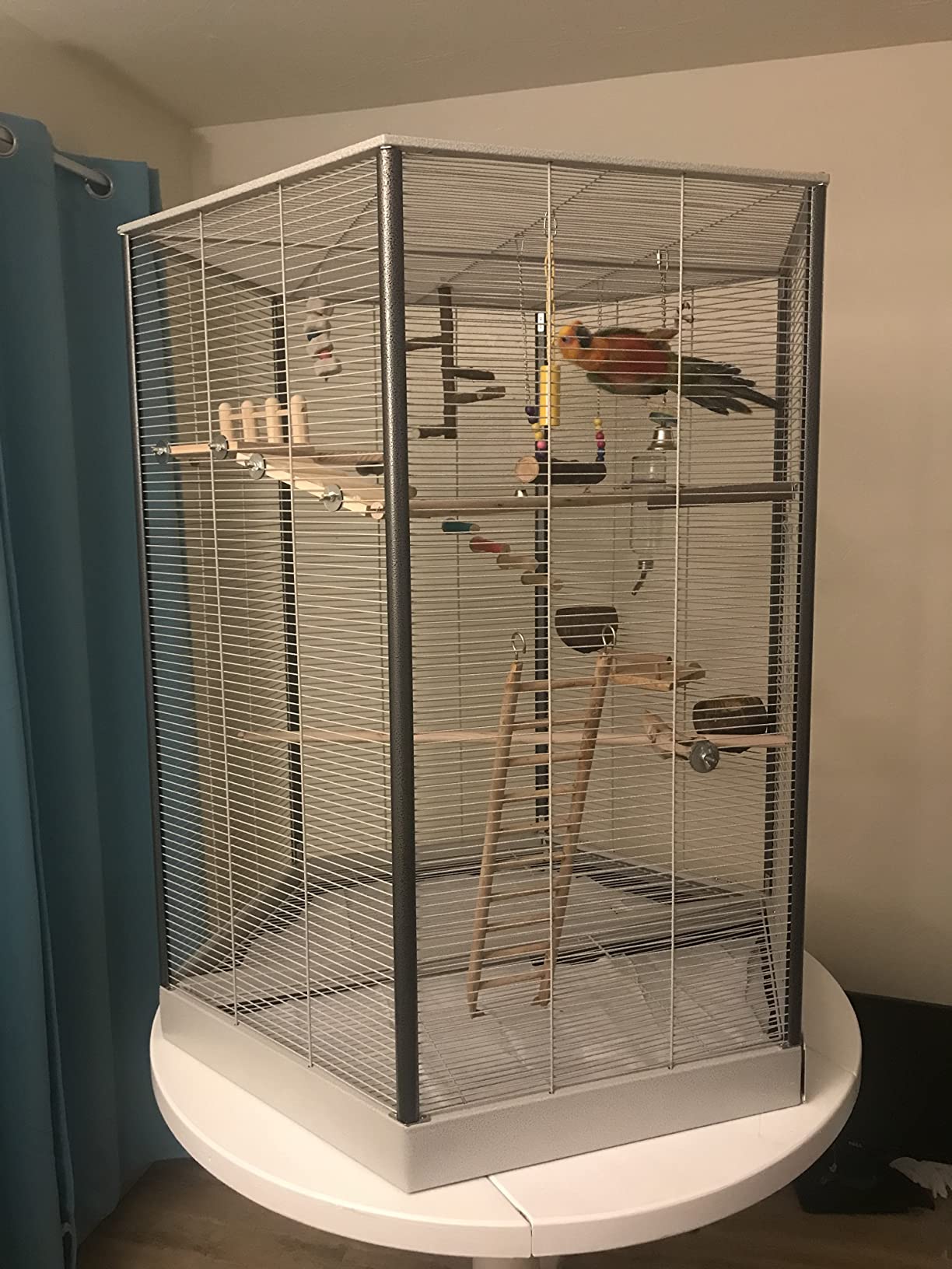 Pawhut 44" Hexagonal Aviary Bird Flight Cage Portable Metal Covered ...