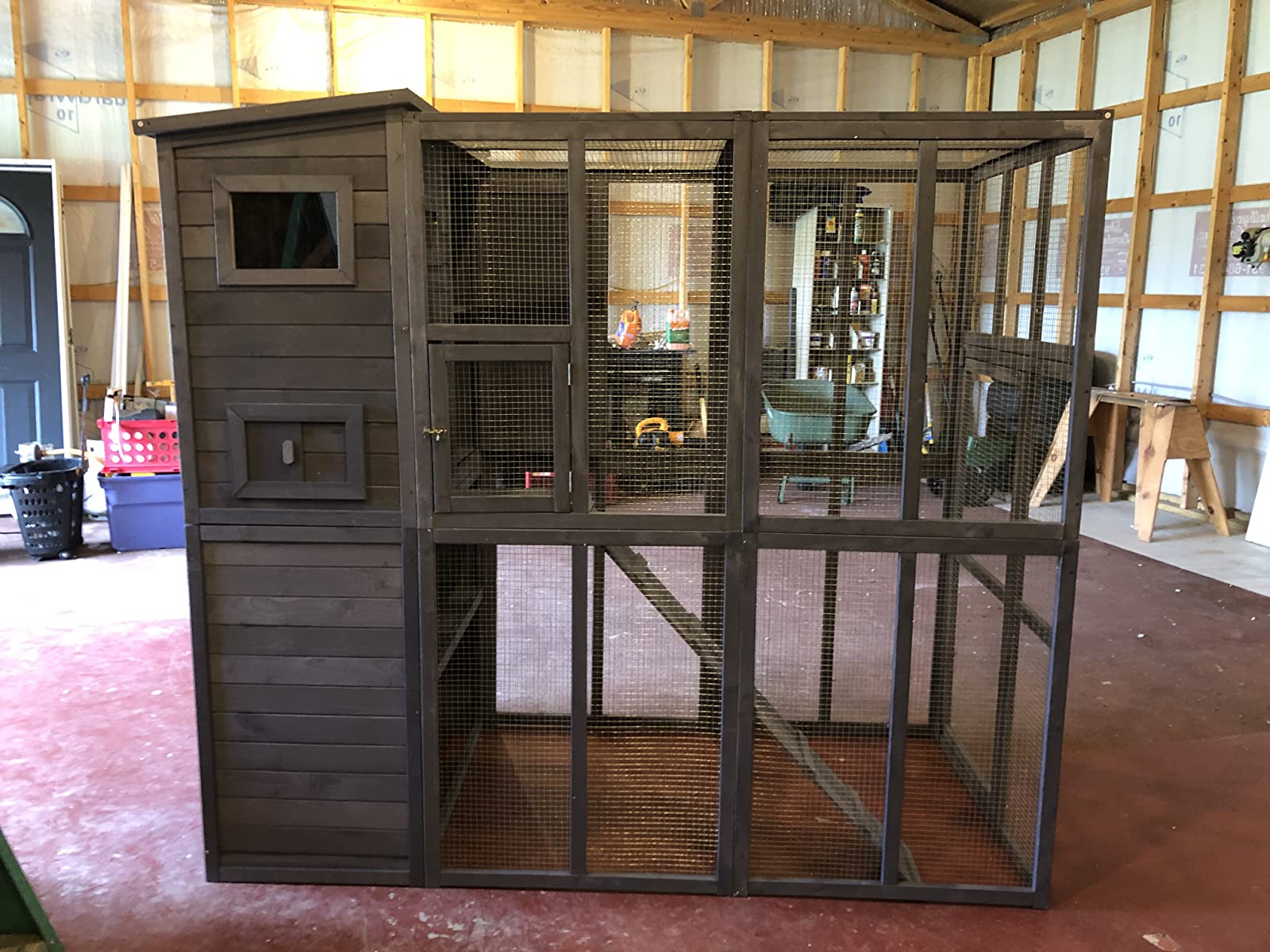 PawHut Large Wooden Outdoor Cat House with Large Run for Play, Catio ...