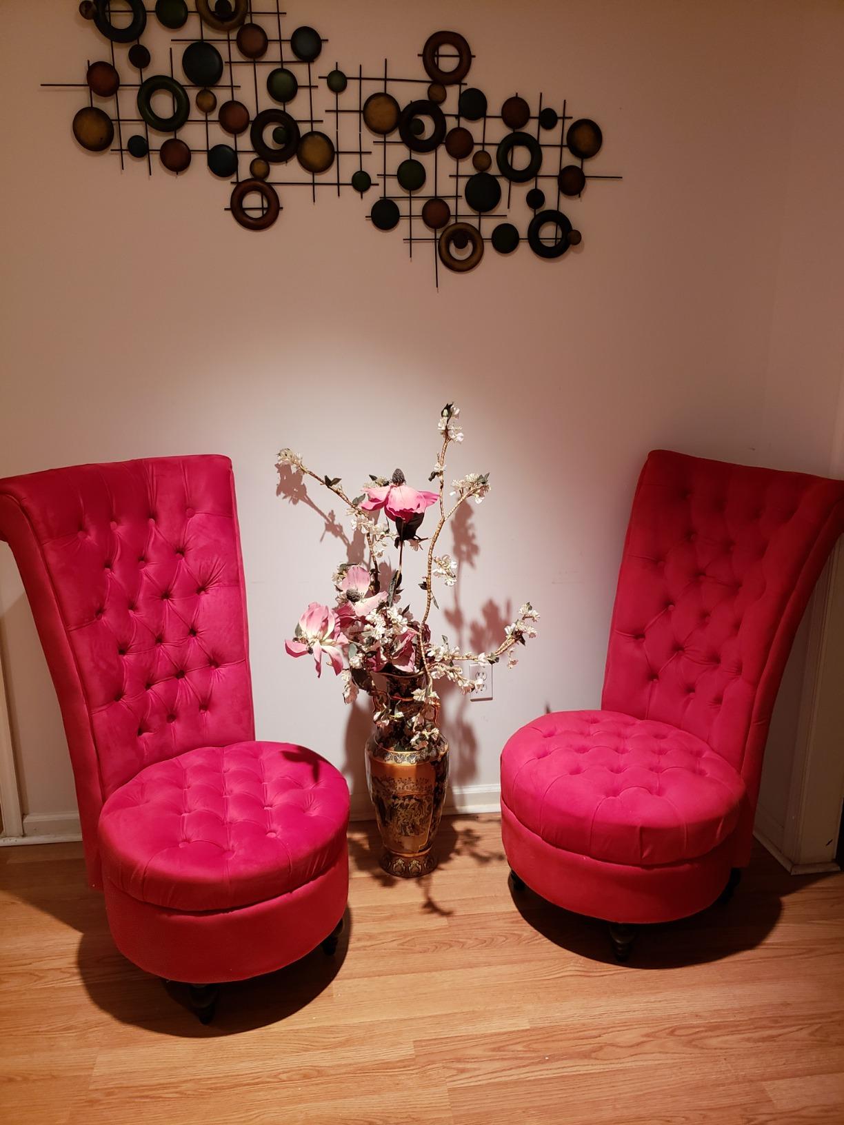 HOMCOM High Back Accent Chair, Upholstered Armless Chair, Retro Button ...