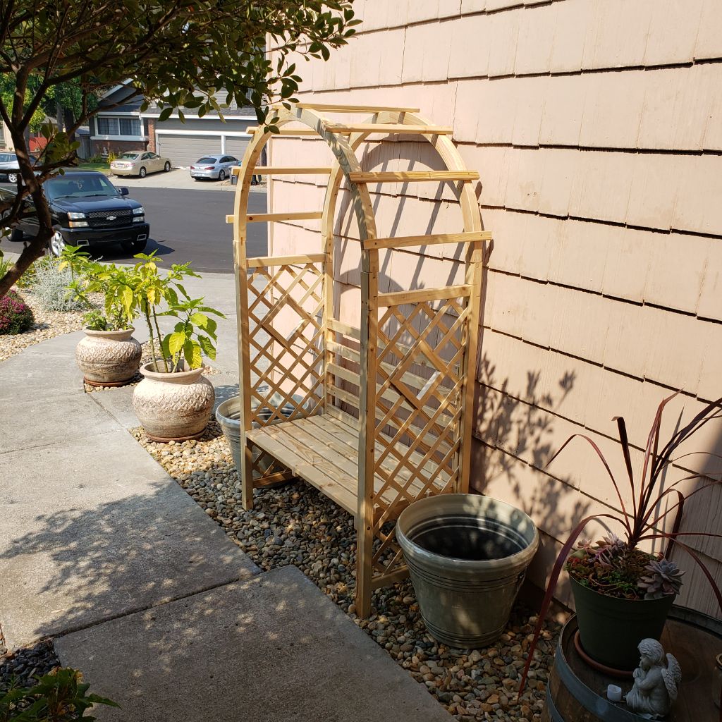 Outsunny Garden Bench with Arch Wooden Bench Trellis for Vines/Climbing ...