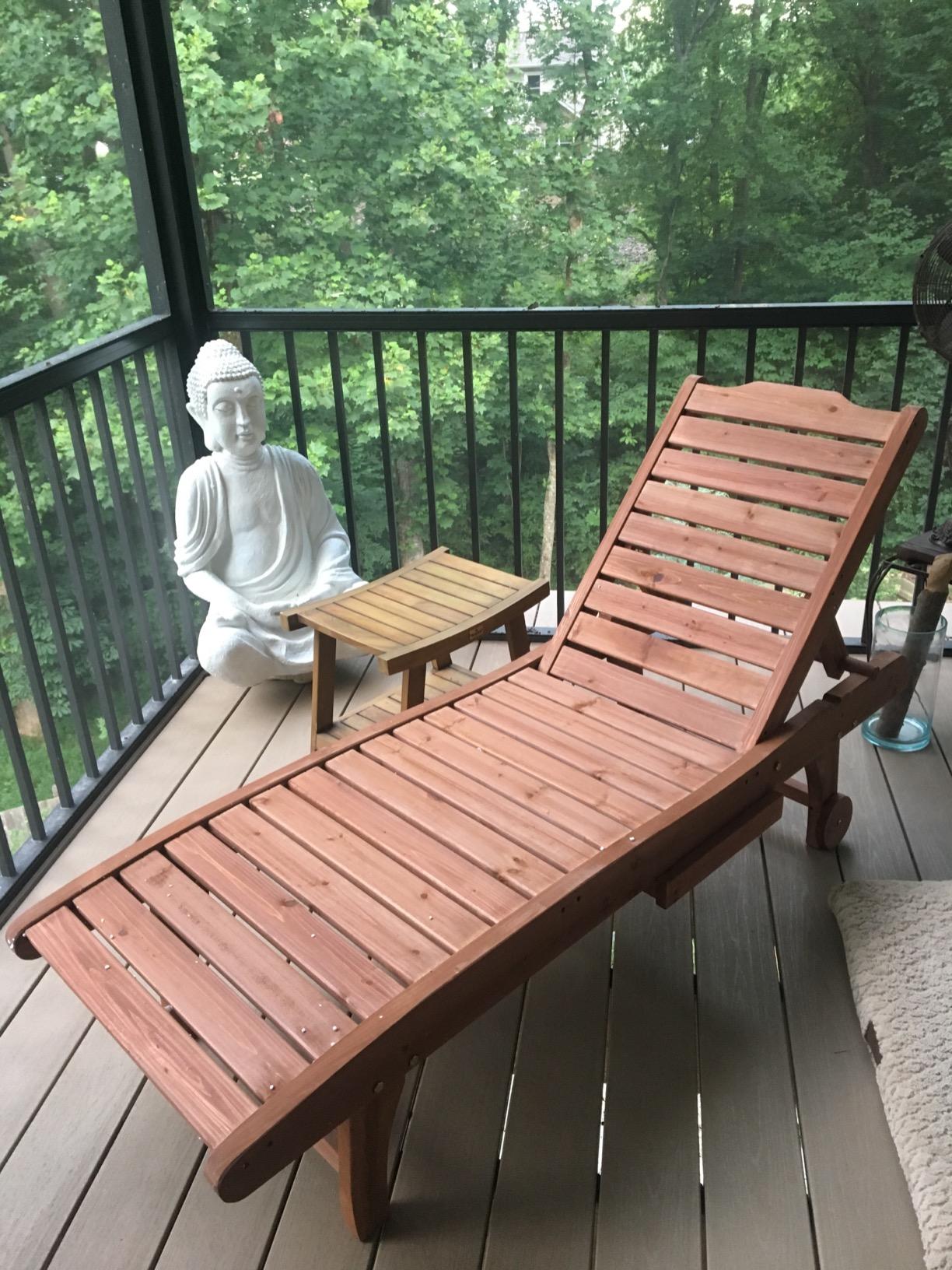 Outsunny Wooden Outdoor Chaise Lounge Patio Pool Chair w/ Pull-Out Tray ...