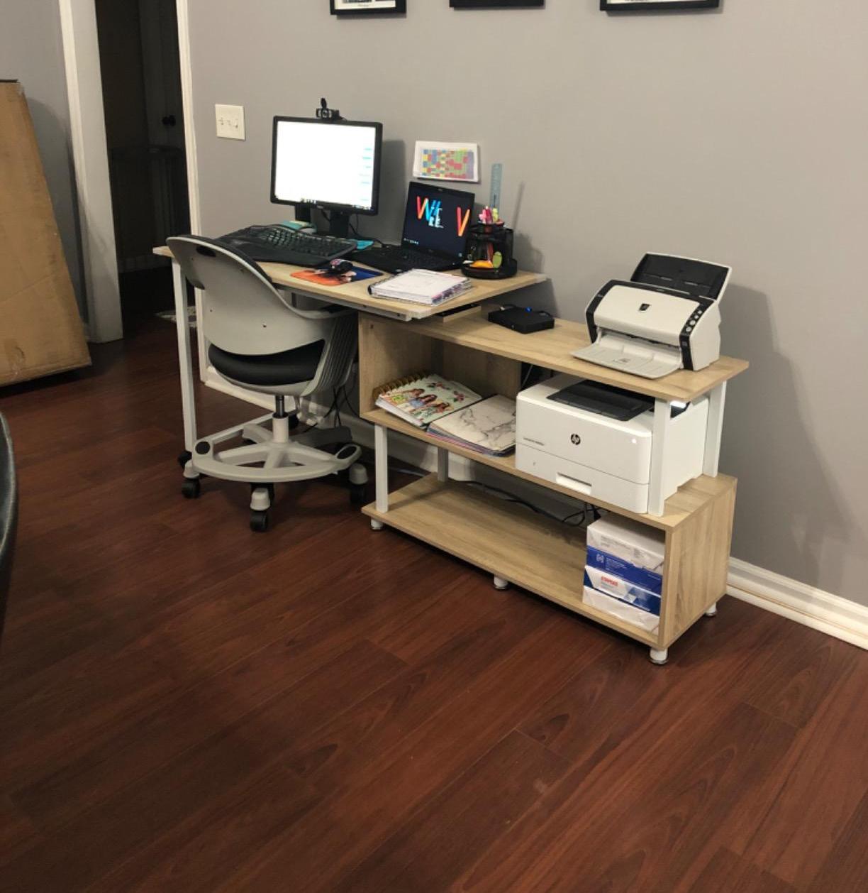 HOMCOM Mobile L-Shaped Rotating Computer Desk with Storage Shelves ...