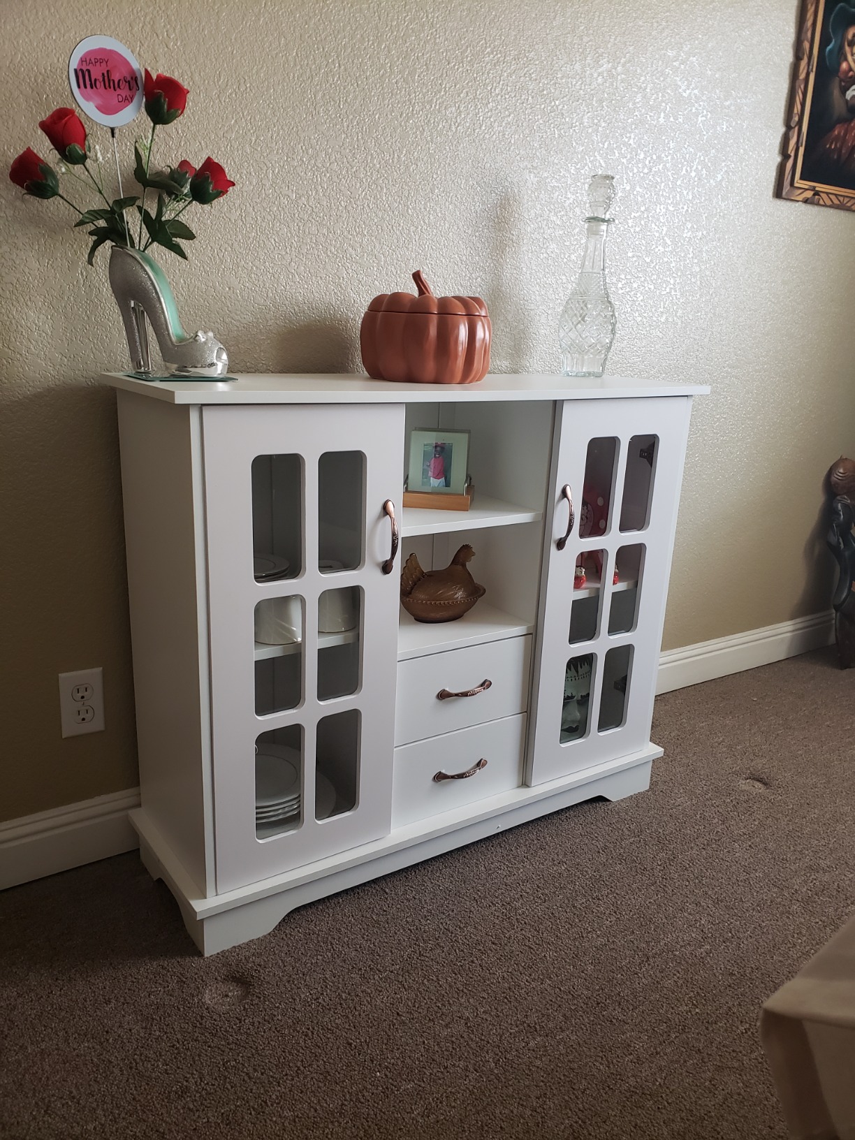 HOMCOM Modern Sideboard Storage Console Cabinet with Glass Door and ...