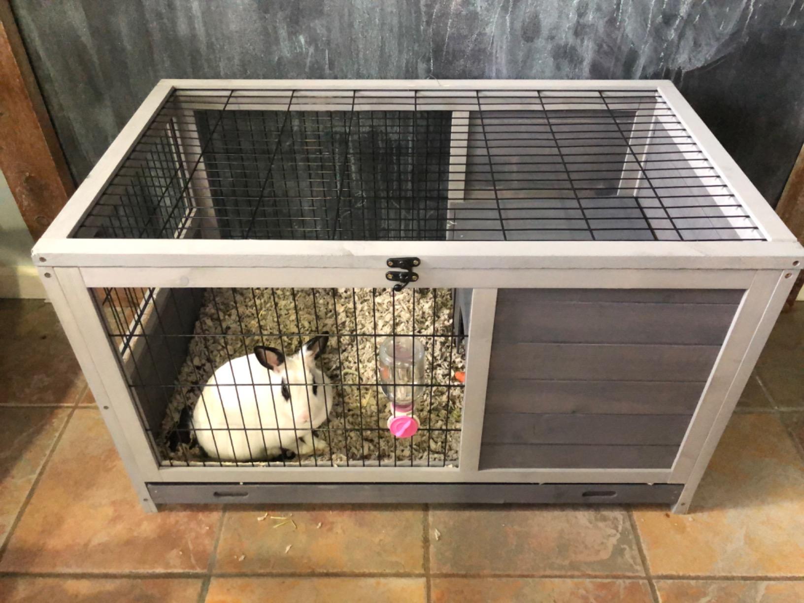 PawHut Wooden Indoor Rabbit Hutch Elevated Cage Habitat with Wheels ...