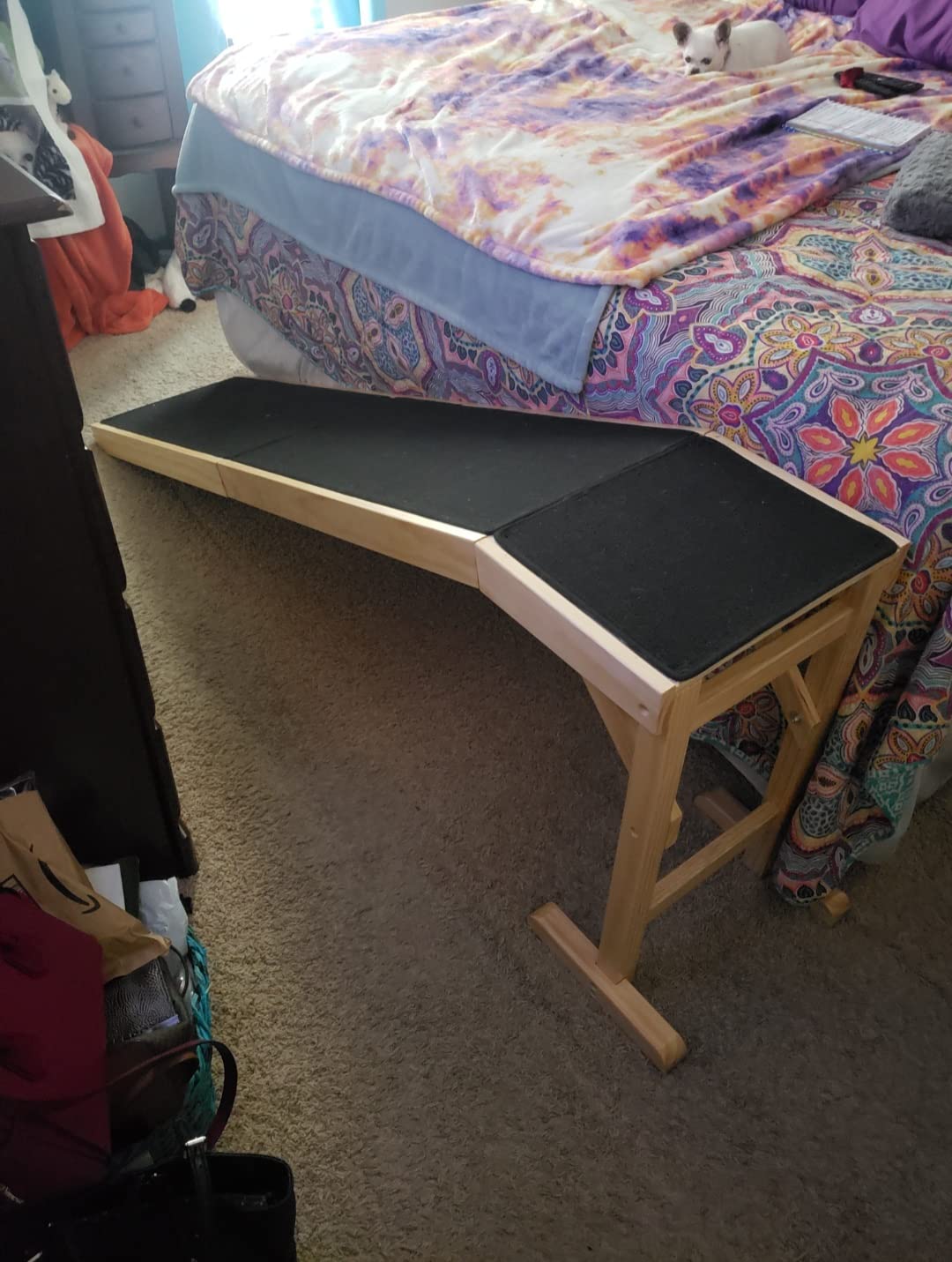 PawHut Pet Ramp for Dogs Non-slip Carpet Top Platform Pine Wood 74"L x ...