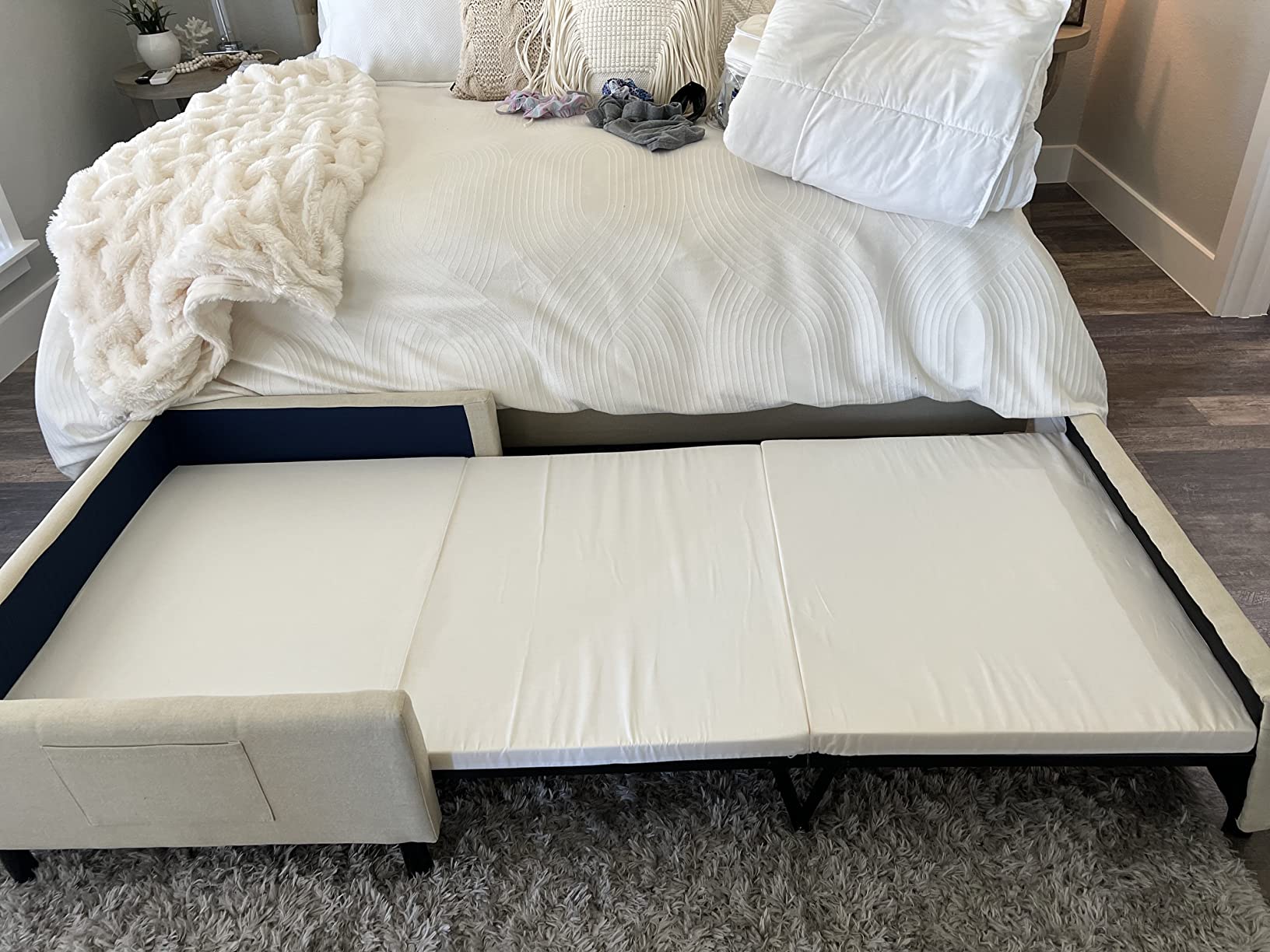 HOMCOM 2-In-1 Design Convertible Single Sofa Bed with Side Pocket and ...