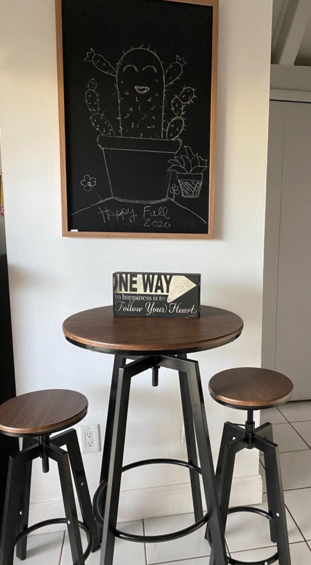 HOMCOM 3 Piece Industrial Adjustable Dining Table Set, Bar Height ...