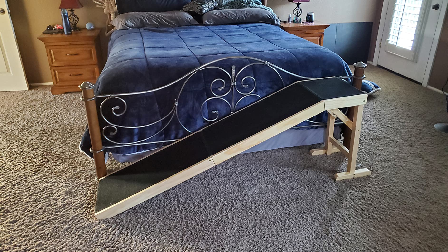 PawHut Pet Ramp for Dogs Non-slip Carpet Top Platform Pine Wood 74"L x ...