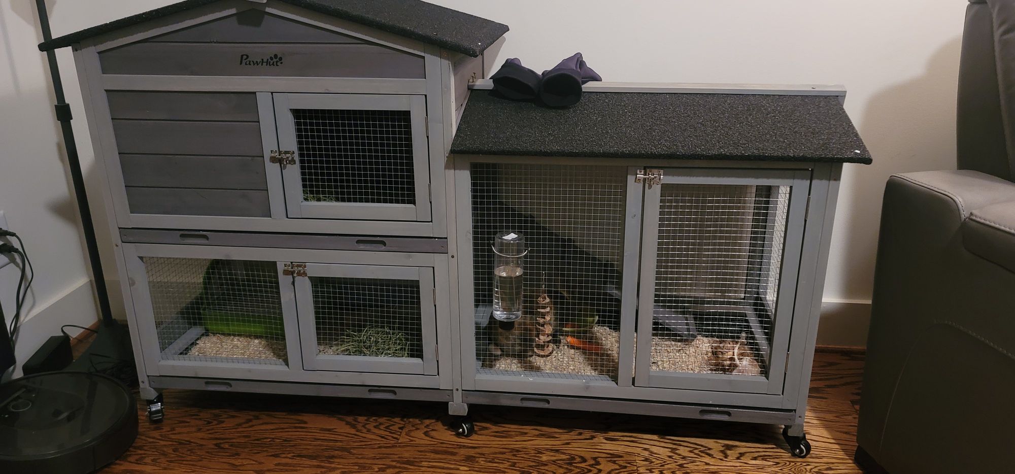 PawHut 62" Wooden Rabbit Hutch Mobile Pet Playpen with Wheels, Tray ...