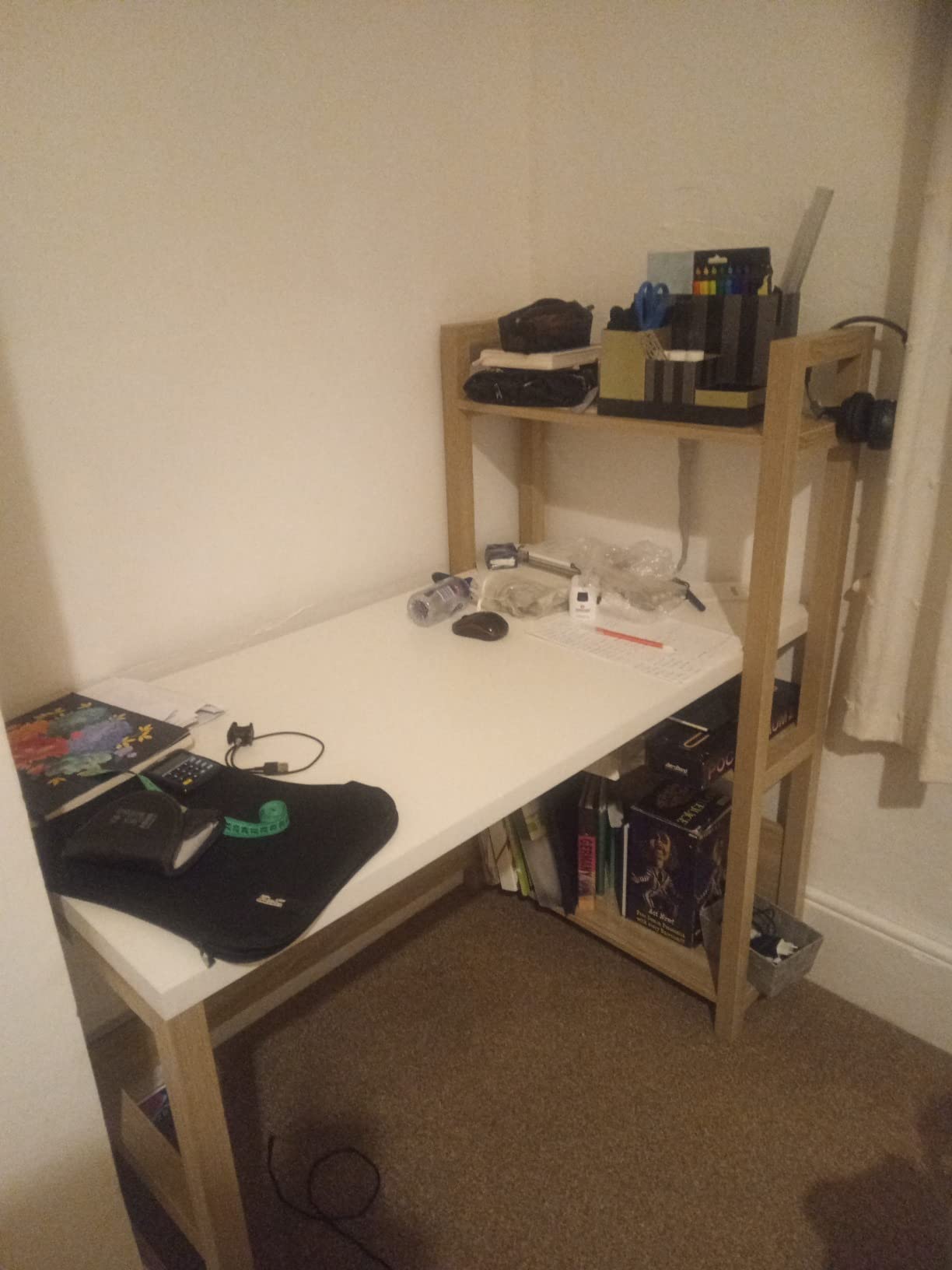 HOMCOM Rectangle Desk with 3-Tier Book Shelf Wide Display Table for ...