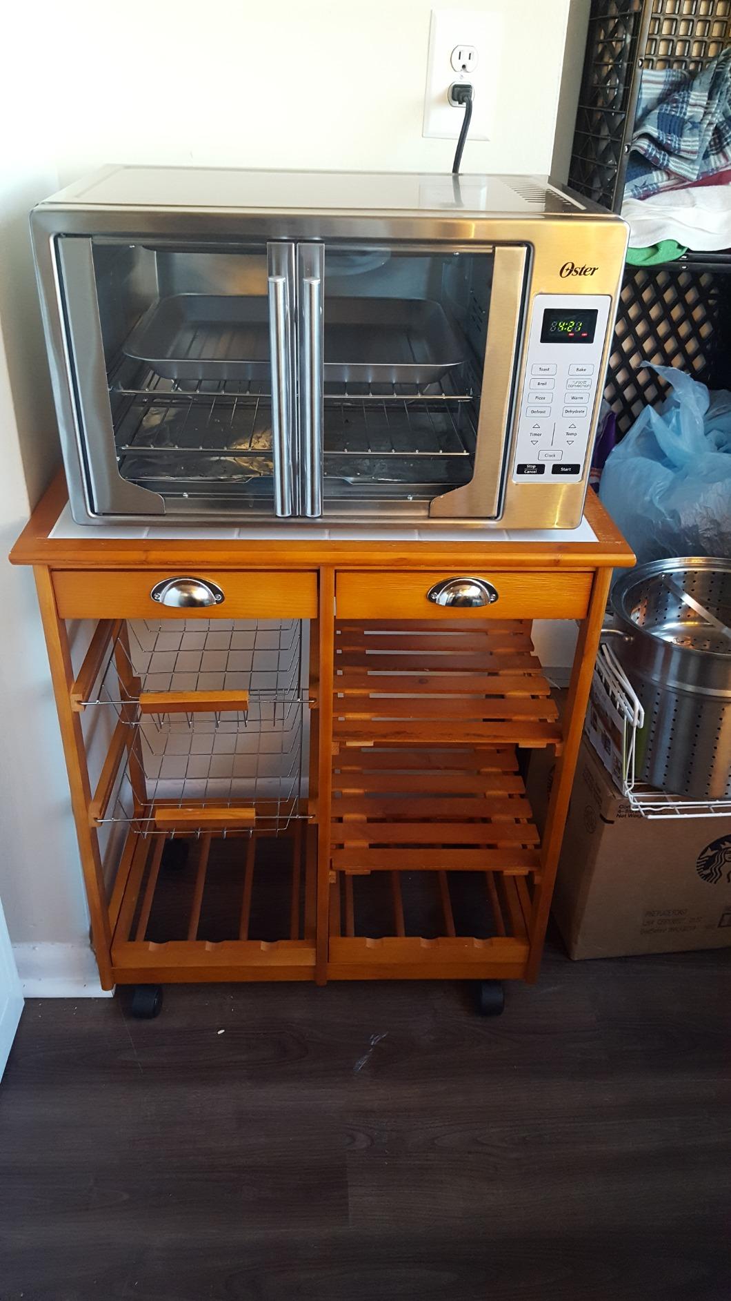 HOMCOM Wooden Rolling Kitchen Cart Tile Counter Top Utility Trolley ...