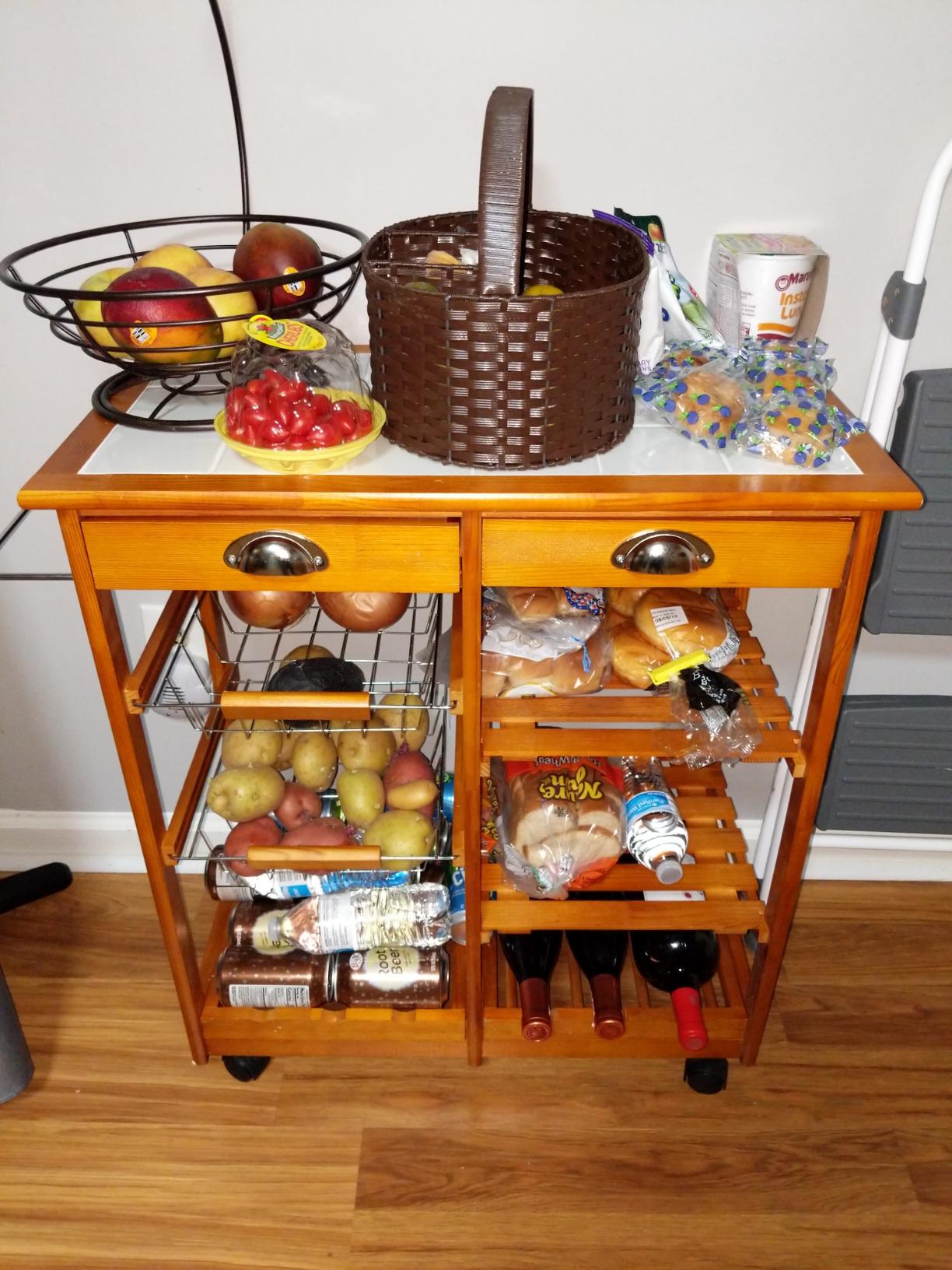 HOMCOM Wooden Rolling Kitchen Cart Tile Counter Top Utility Trolley ...
