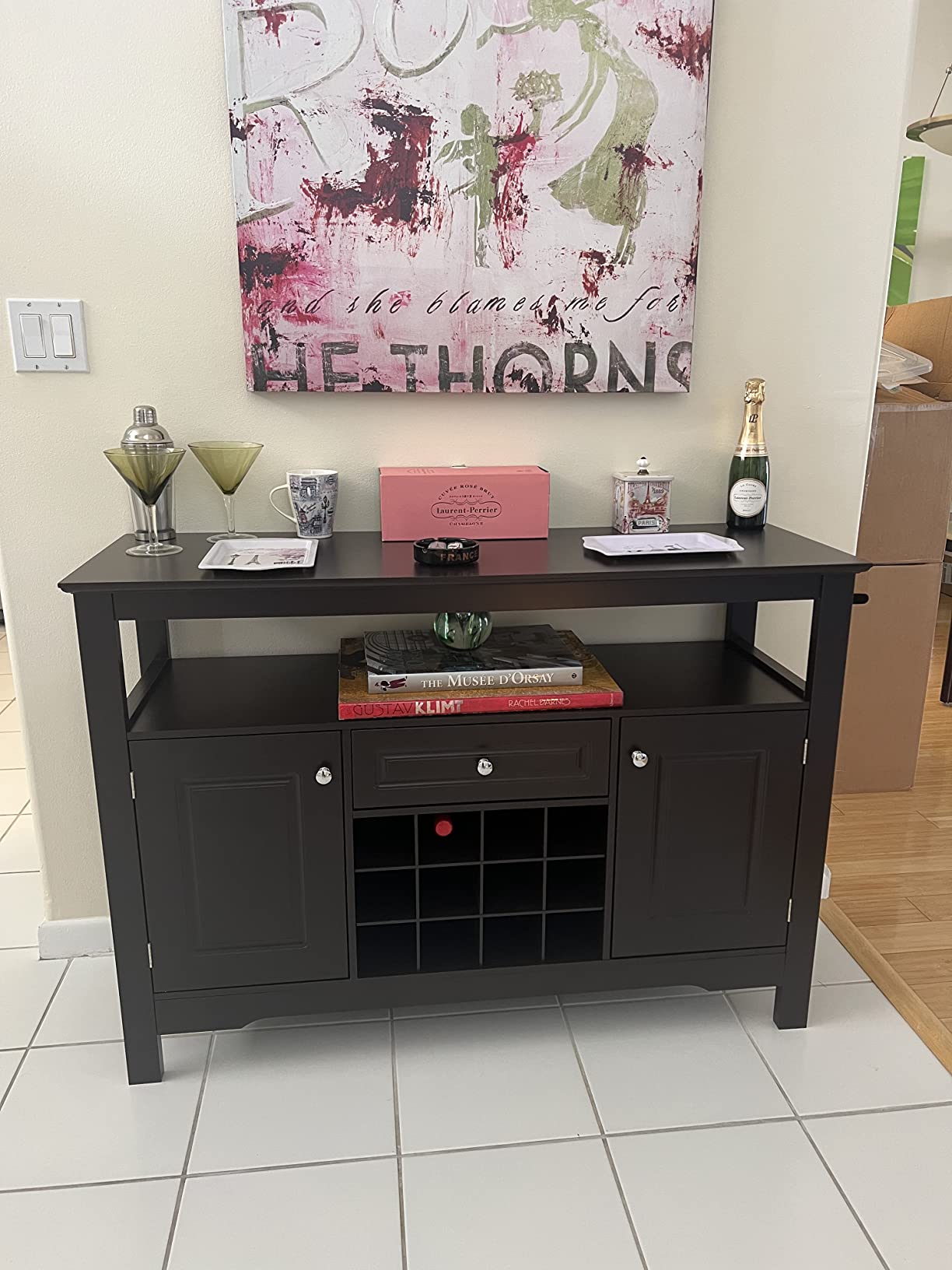 HOMCOM Sideboard Buffet, Buffet Table with 12-Bottle Wine Rack ...