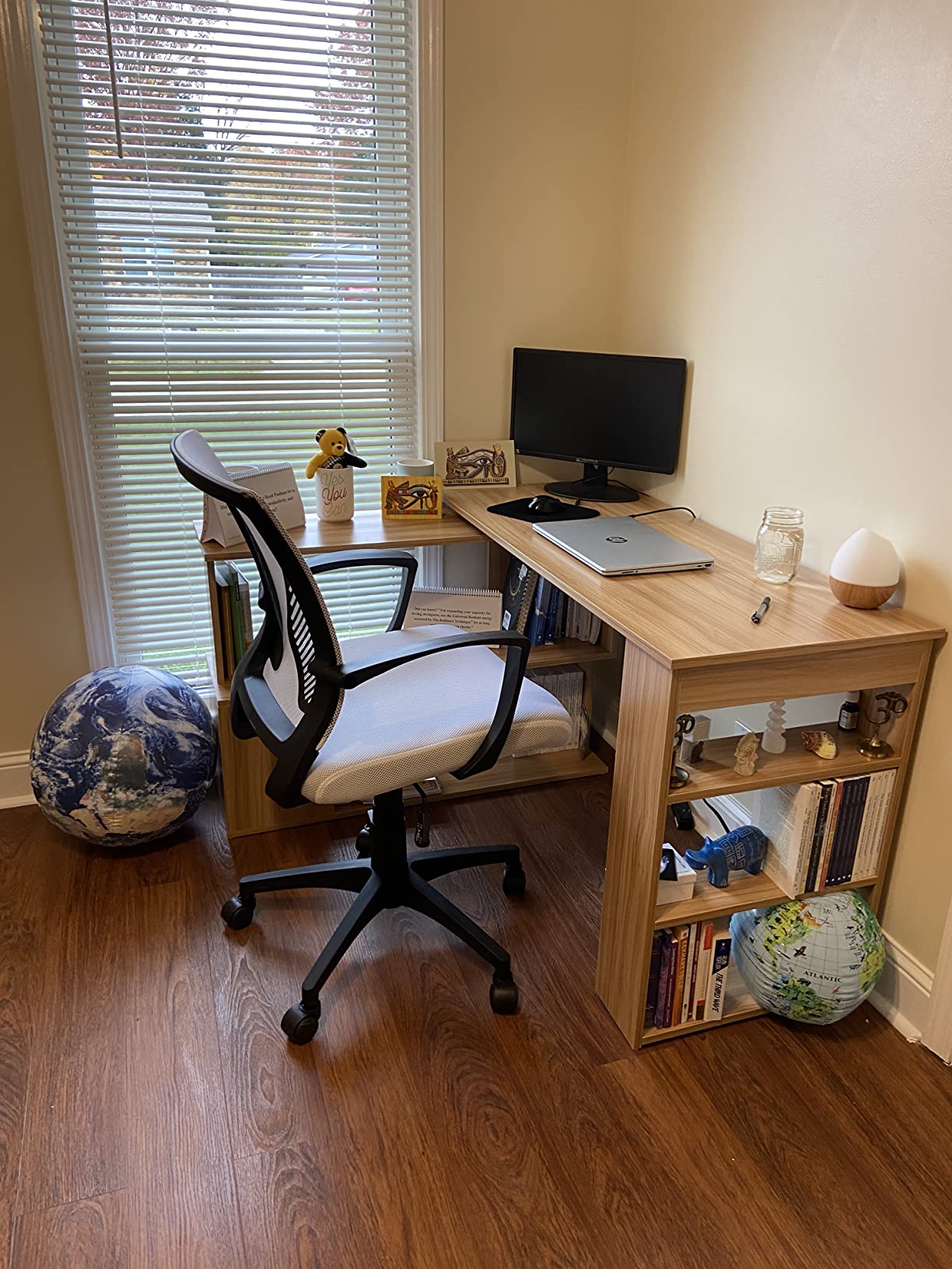 HOMCOM 360° Rotating Home Office Desk L Shaped Corner Computer Desk ...