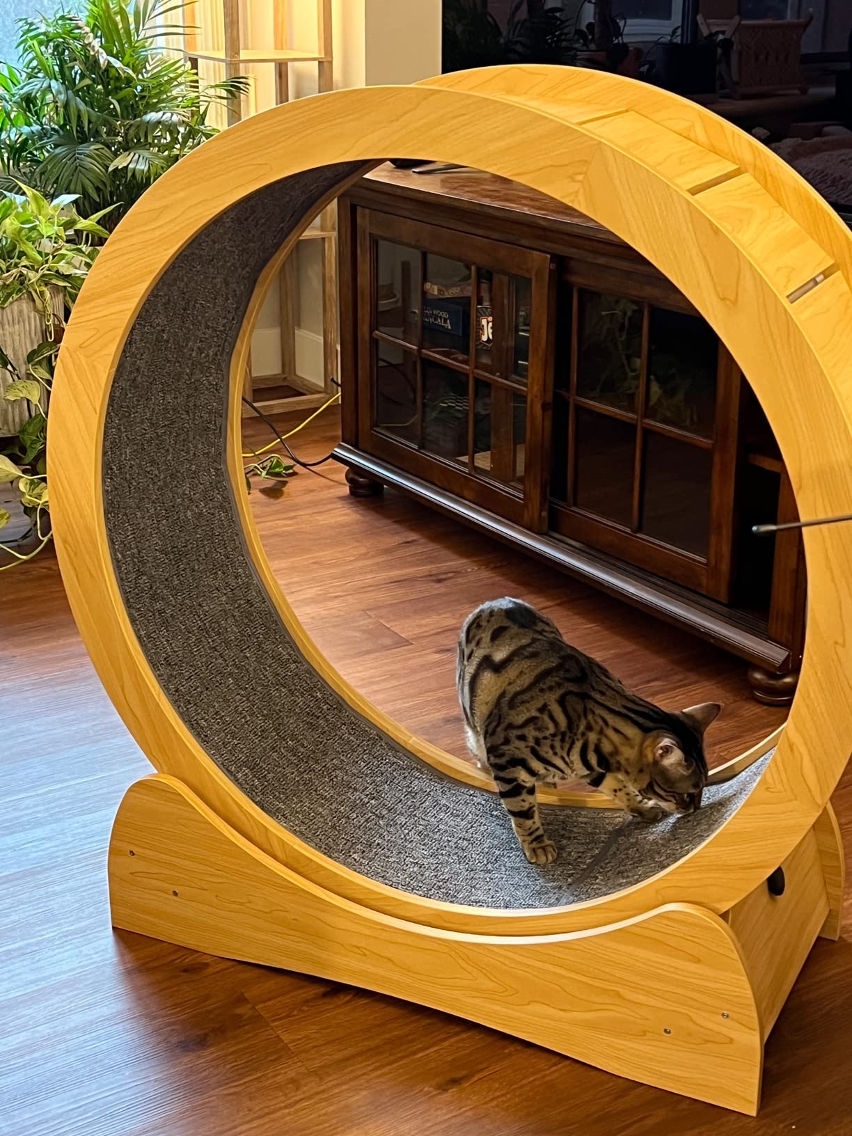 PawHut Cat Running Wheel Cat Tree with Carpet Runway Cat Exercise Wheel ...