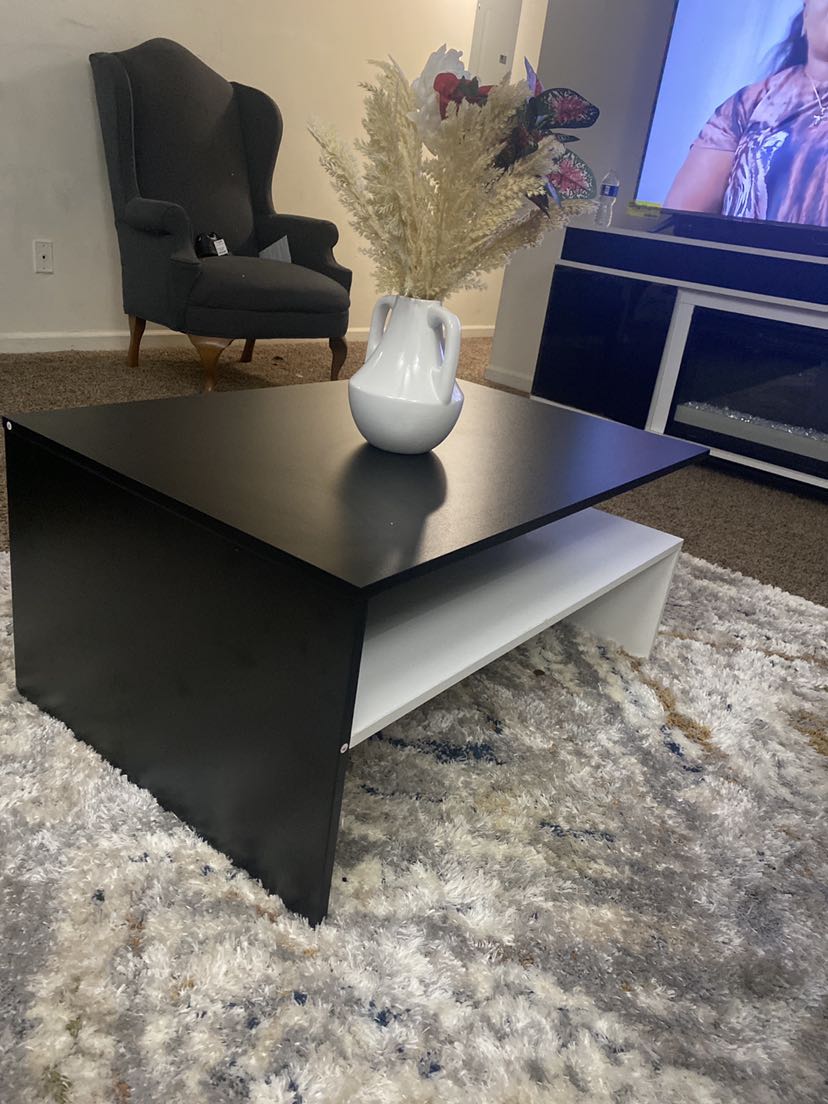 HOMCOM Modern Coffee Table, 2-tier Rectangular Center Table with ...