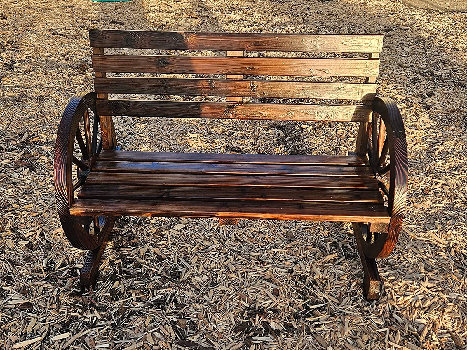 Outsunny Wooden Wagon Wheel Bench Garden Loveseat Rustic Outdoor Park ...