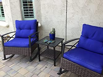 Outsunny 3 Piece Rocking Wicker Bistro Set, Outdoor Patio Furniture Set ...
