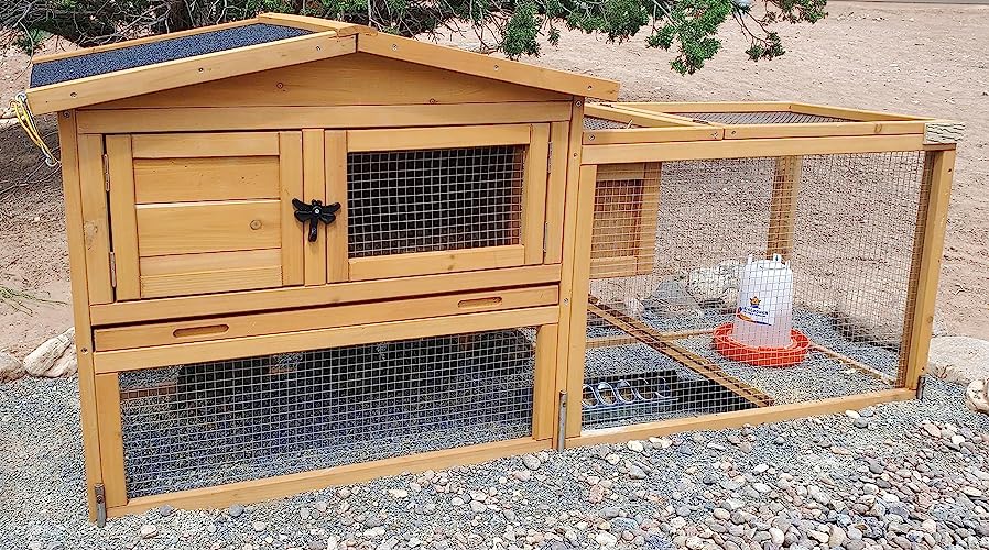 PawHut Solid Wood Rabbit Hutch with 2 House Levels and Patio Space ...