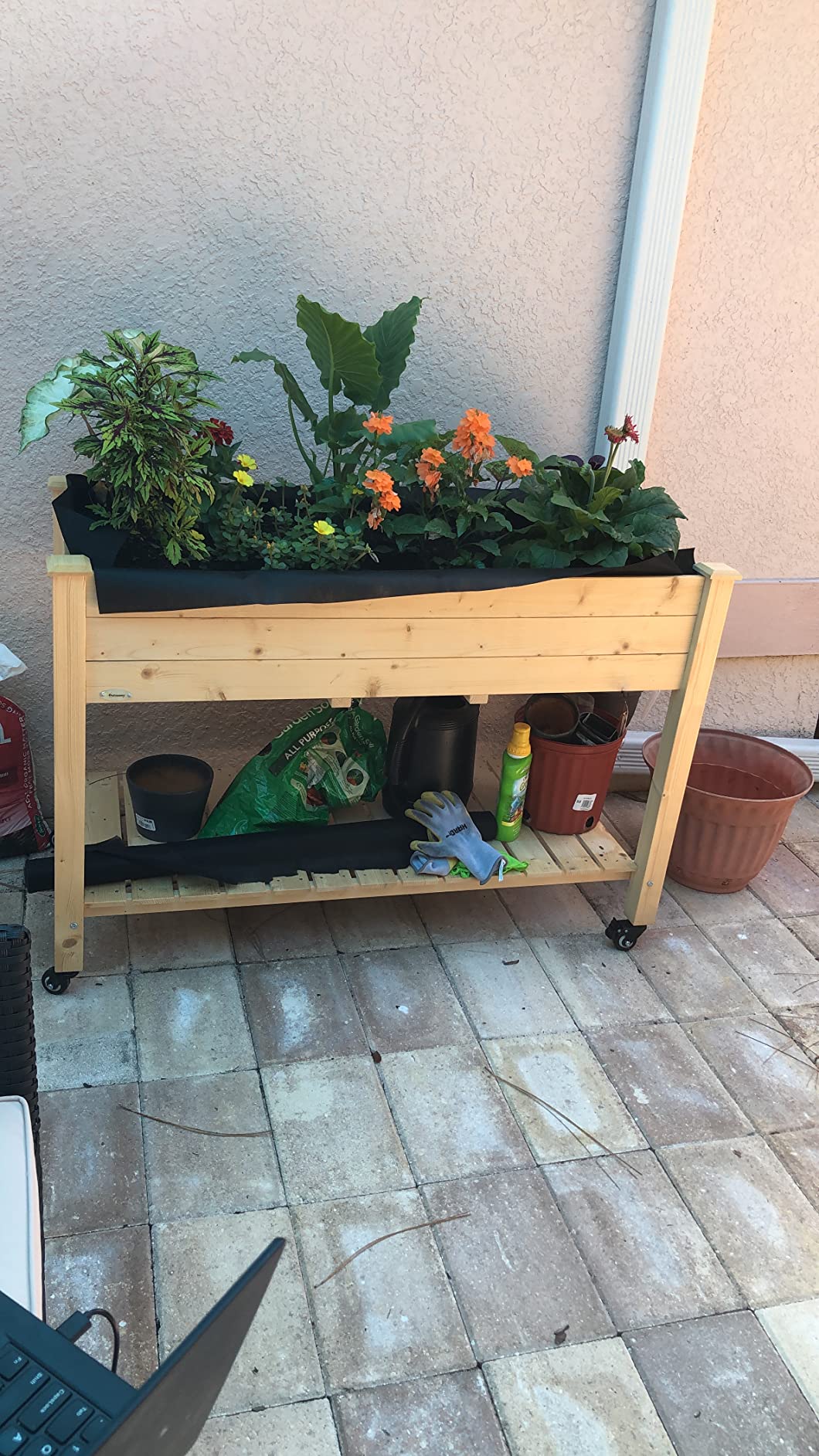 Outsunny Raised Garden Bed Mobile Elevated Wood Planter Box w/ Lockable ...