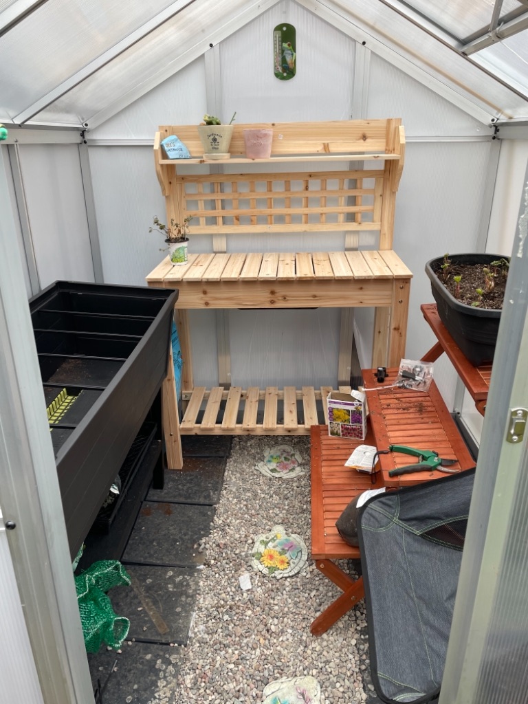 Outsunny 39'' x 18'' x 55'' Wooden Garden Potting Table with Clapboard ...