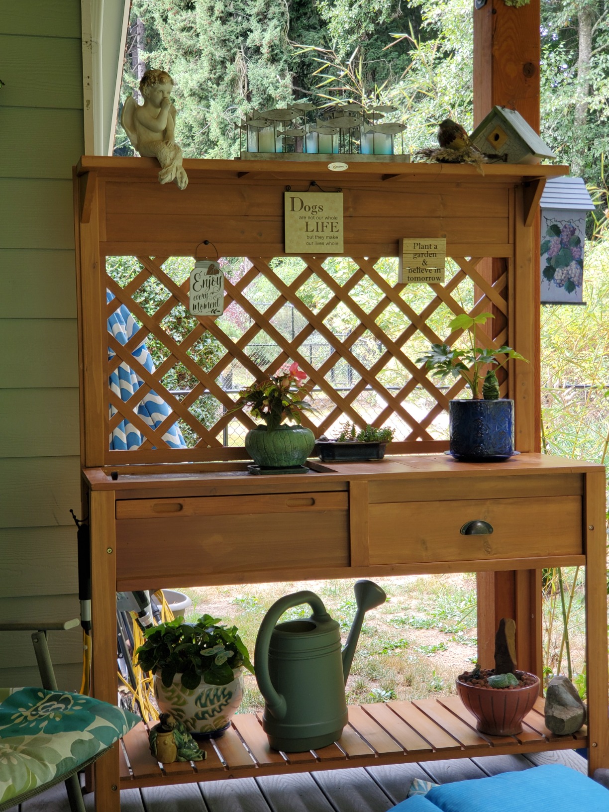 Outsunny 47'' x 17'' x 59'' Wooden Garden Potting Table with Shelf ...