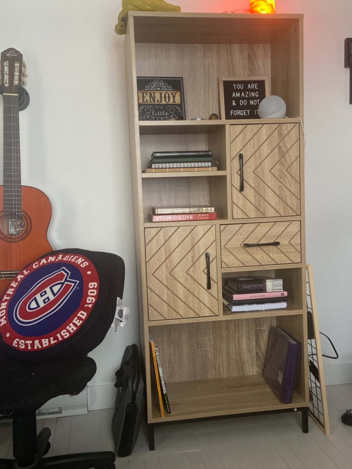 HOMCOM 59" Wooden Bookcase With Door Cabinets Drawer Open Compartments ...