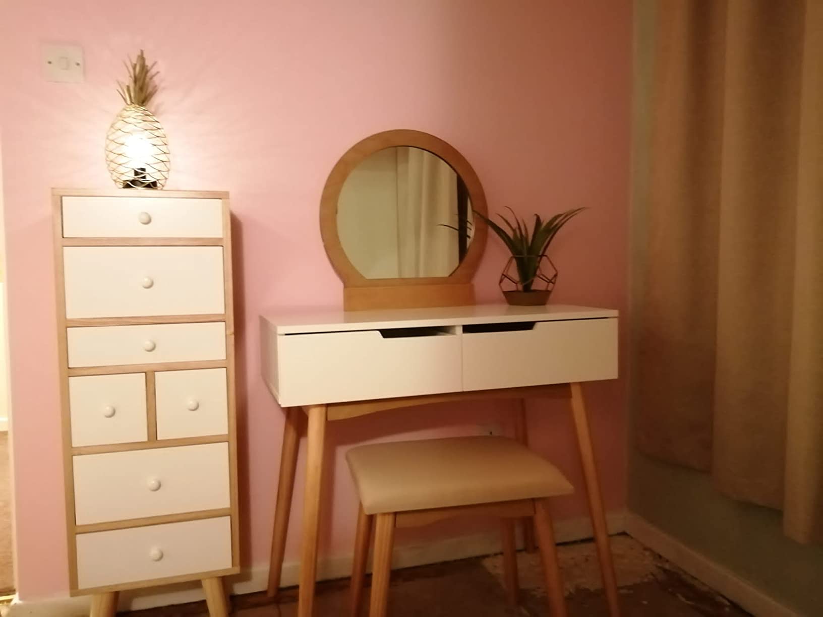 HOMCOM Vanity Table Set with Round Mirror 2 Large Drawers with Sliding ...