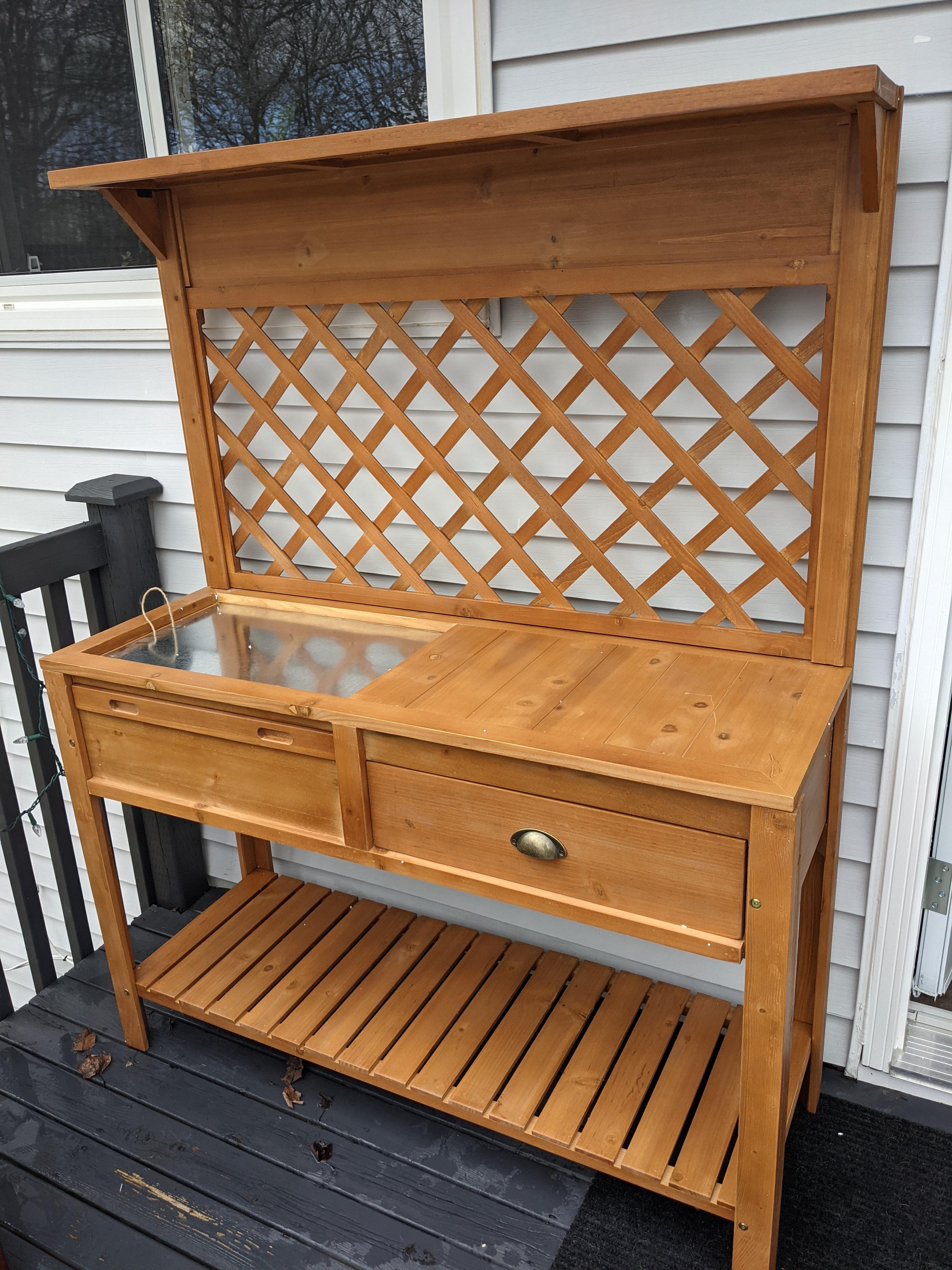 Outsunny 47'' x 17'' x 59'' Wooden Garden Potting Table with Shelf ...