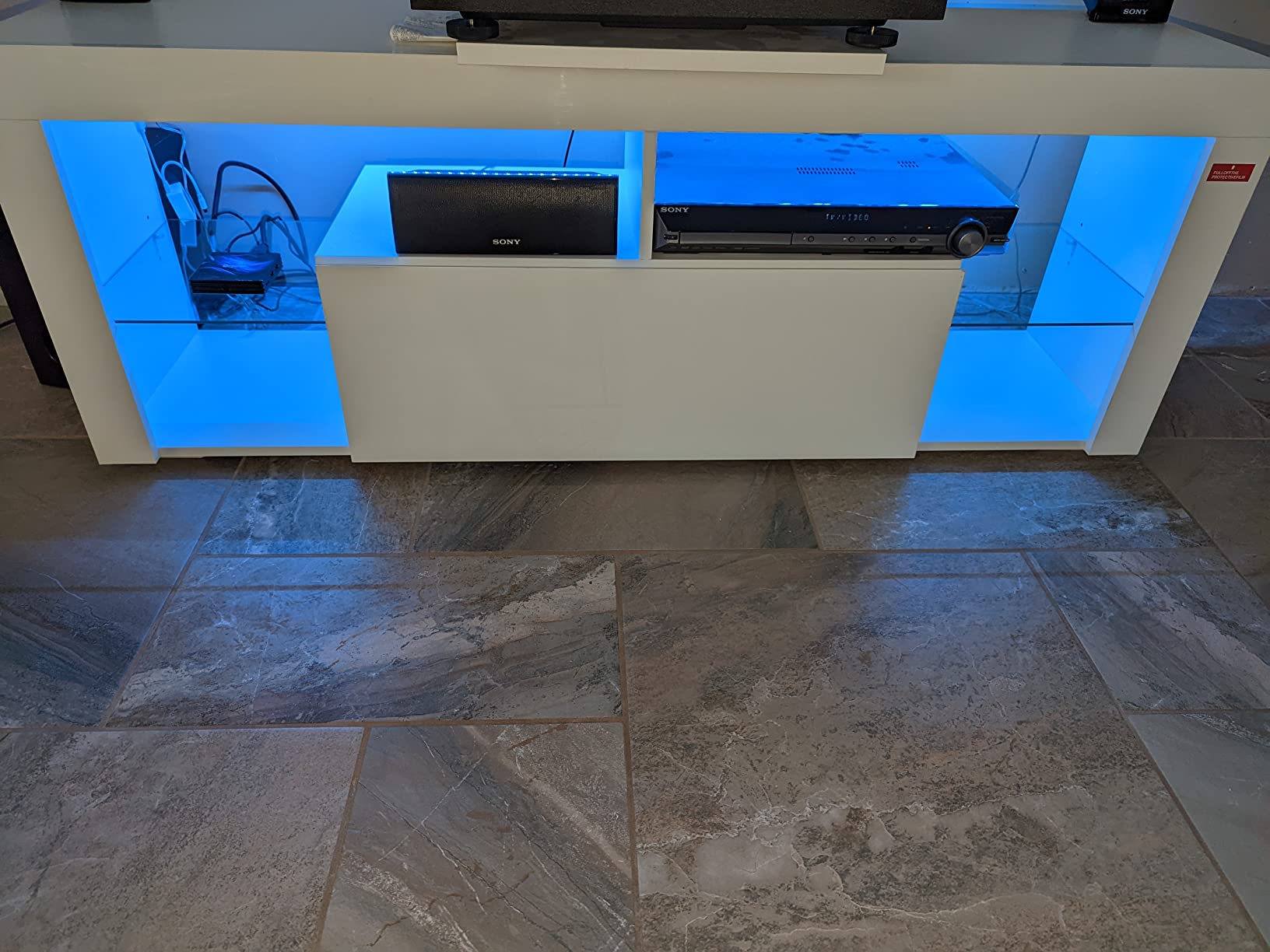 HOMCOM Modern TV Stand High Gloss Media Console Table with LED Lights ...