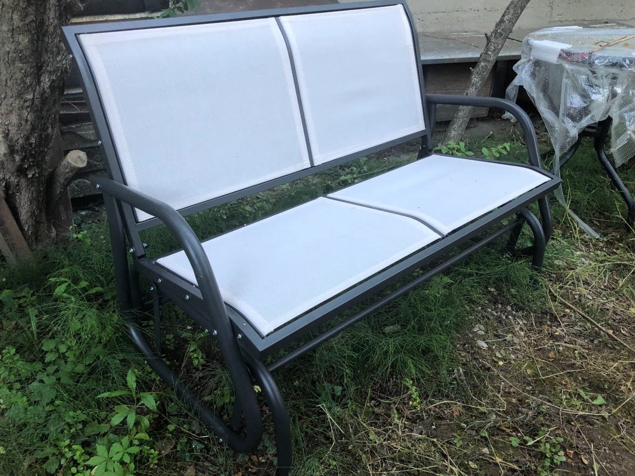 Outsunny Patio Double Glider Outdoor Steel Sling Fabric Gliding Bench ...