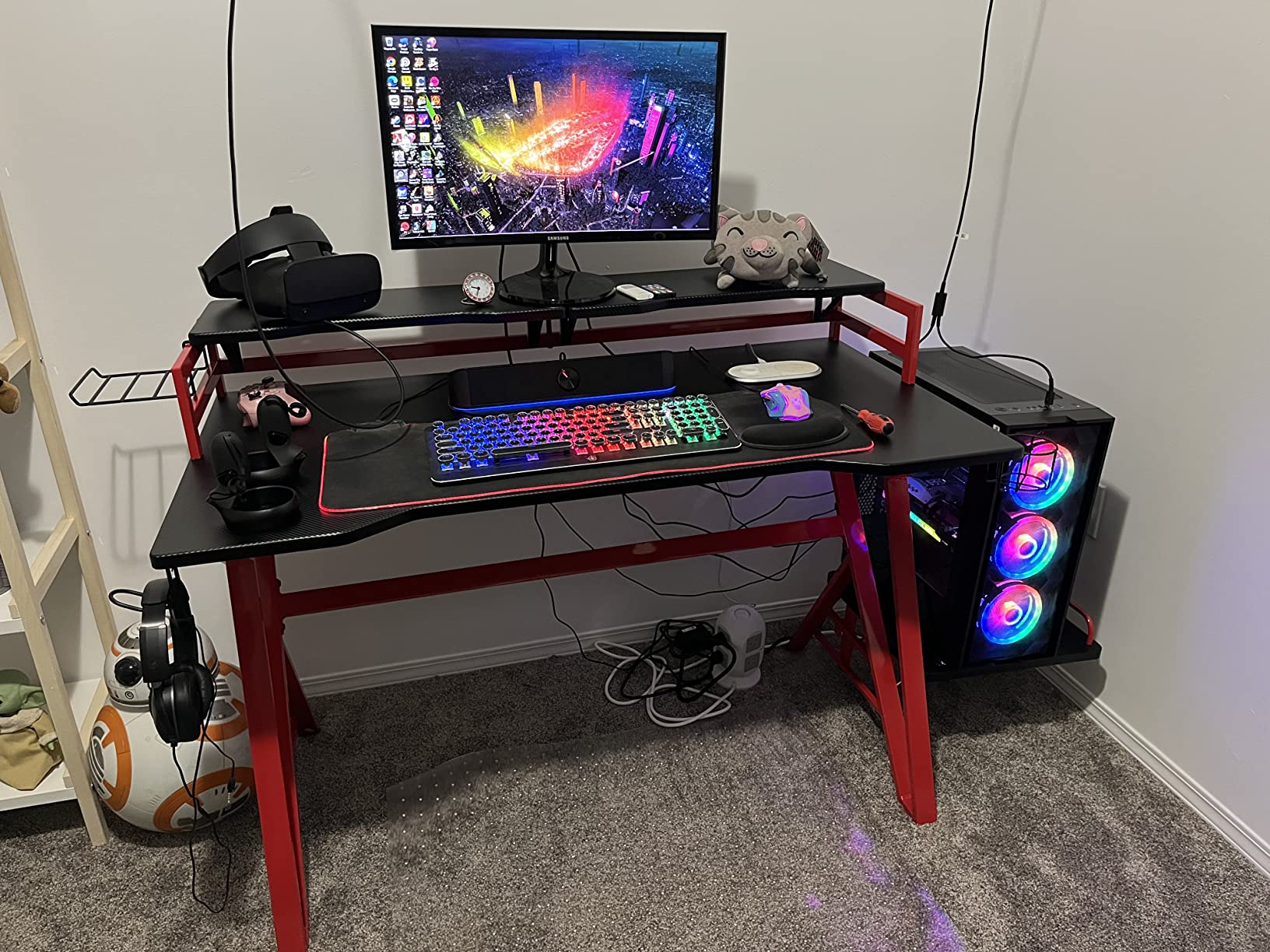HOMCOM Computer Table Gaming Desk with 2 Monitor CPU Stand Home Office ...