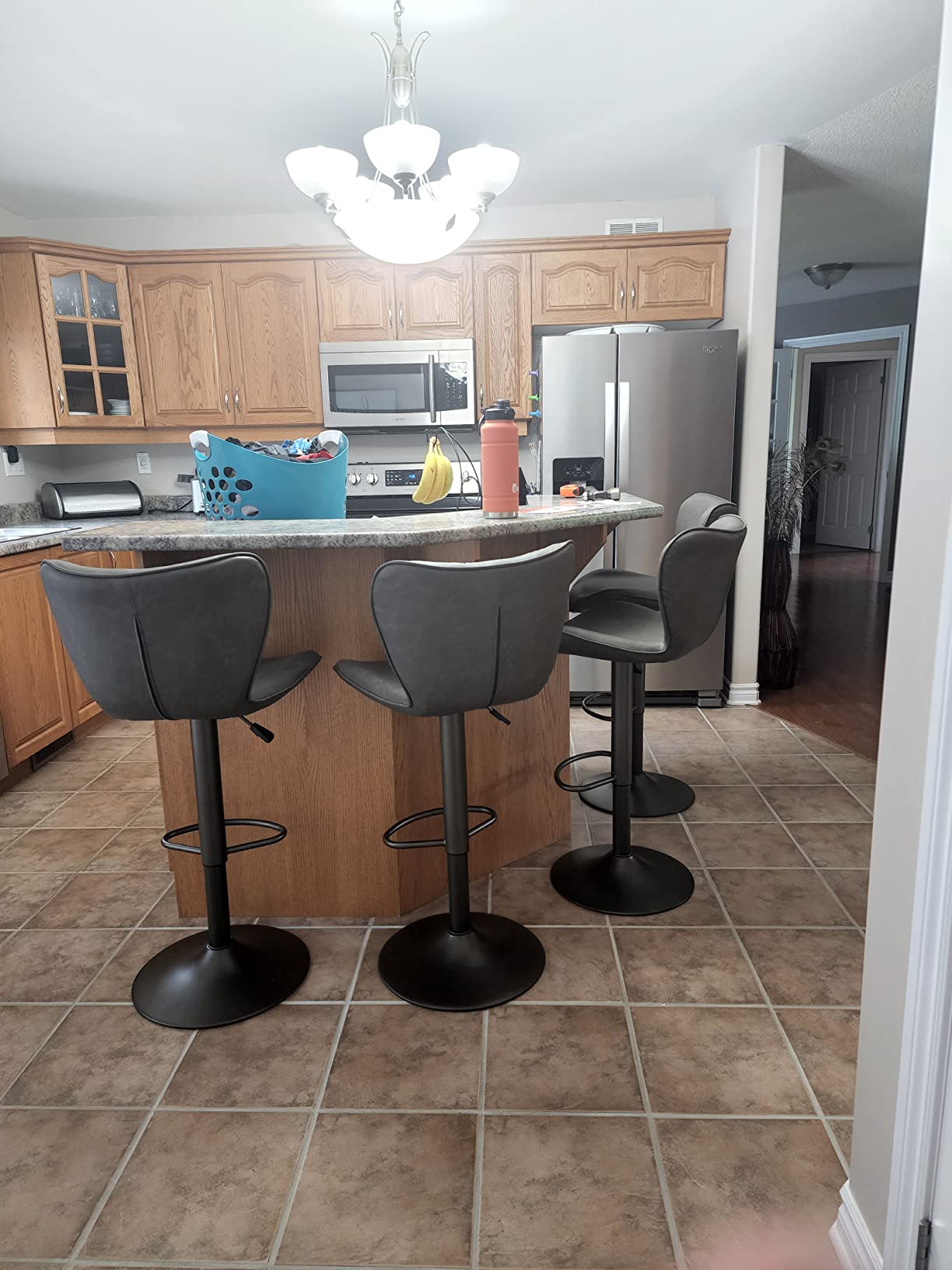 HOMCOM Swivel Bar Stools Set of 2, Adjustable Counter Height Bar Stools ...