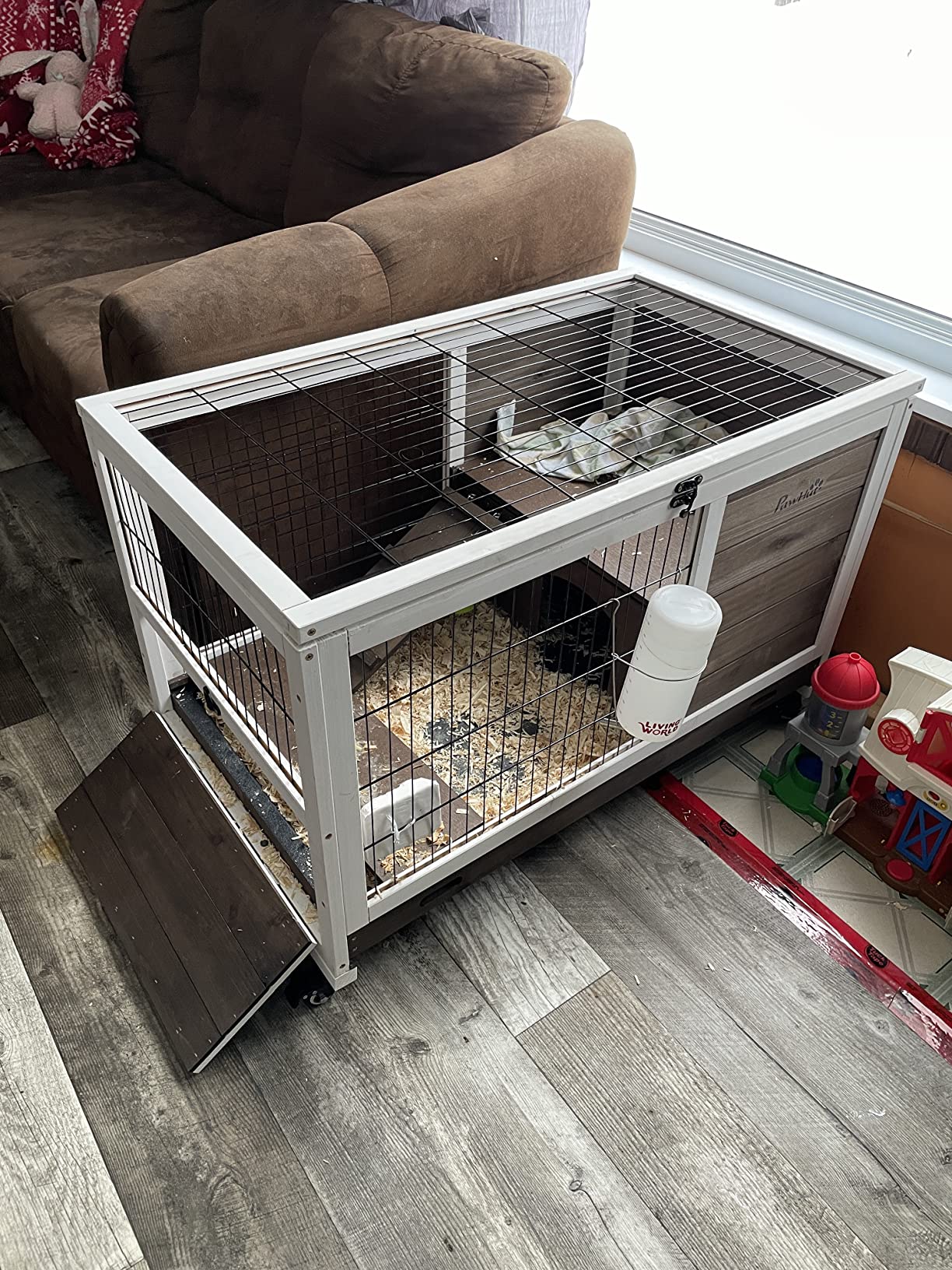 PawHut Wooden Indoor Rabbit Hutch Elevated Cage Habitat with Enclosed ...