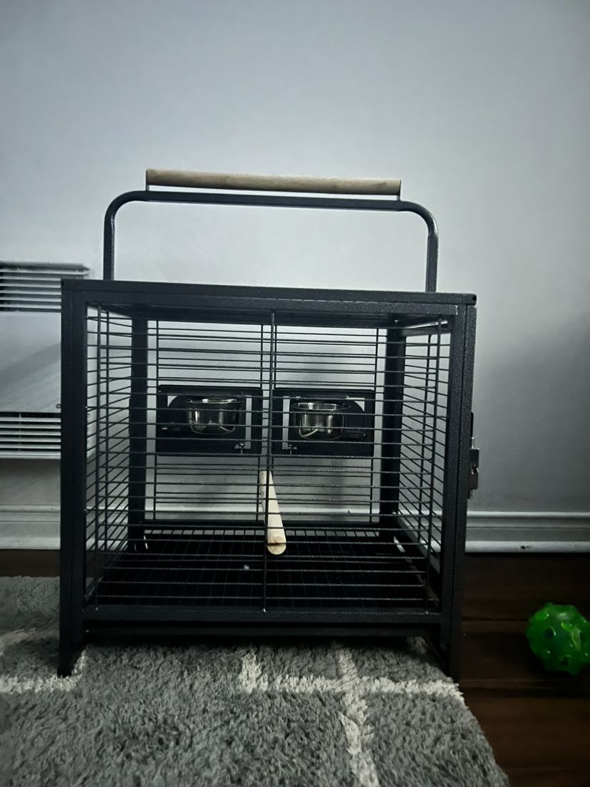 PawHut 19" Travel Bird Cage Parrot Carrier with Handle Wooden Perch for ...