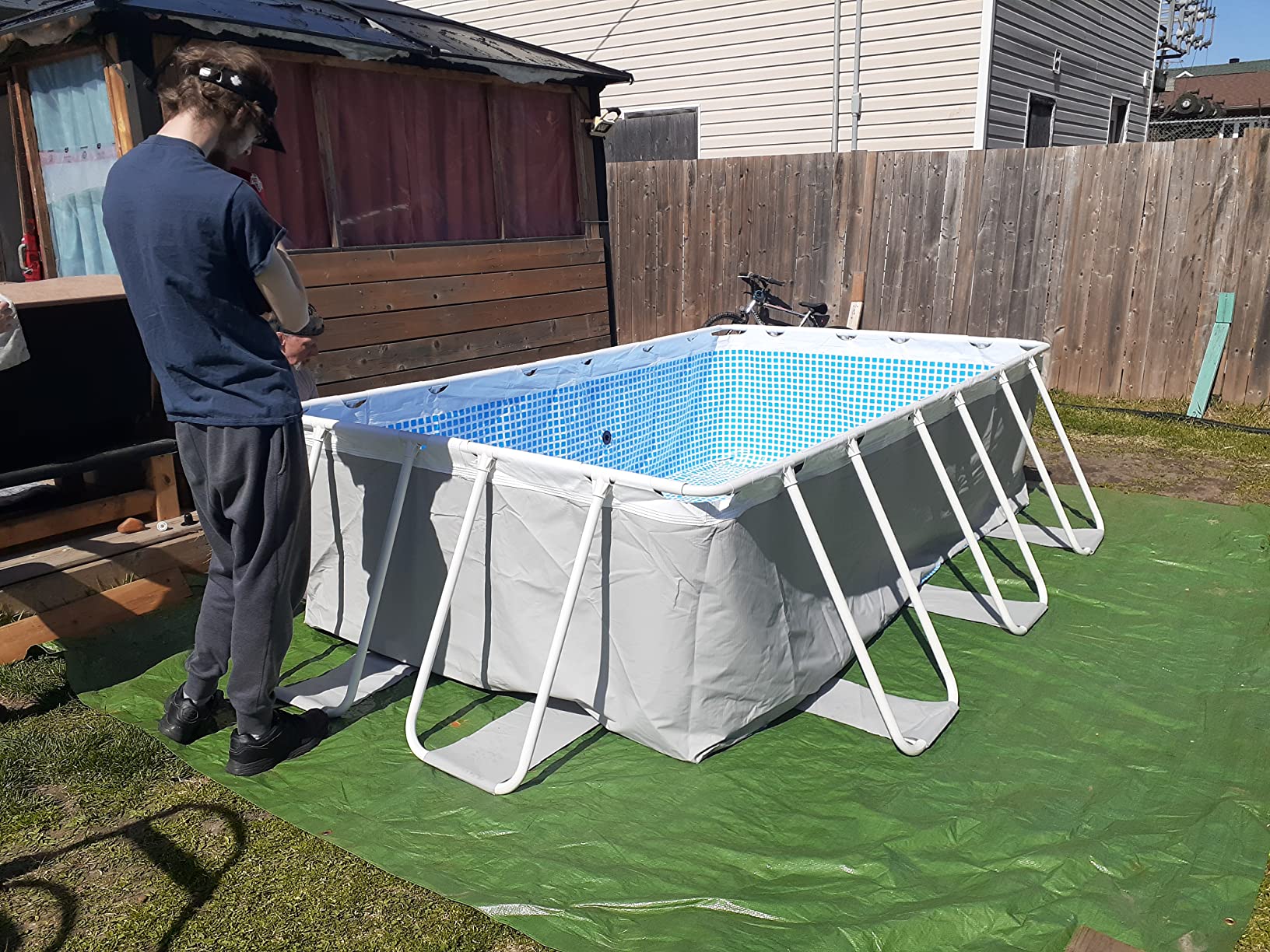 Outsunny 11ft x 7ft x 32in Steel Frame Pool with Filter Pump, Outdoor ...
