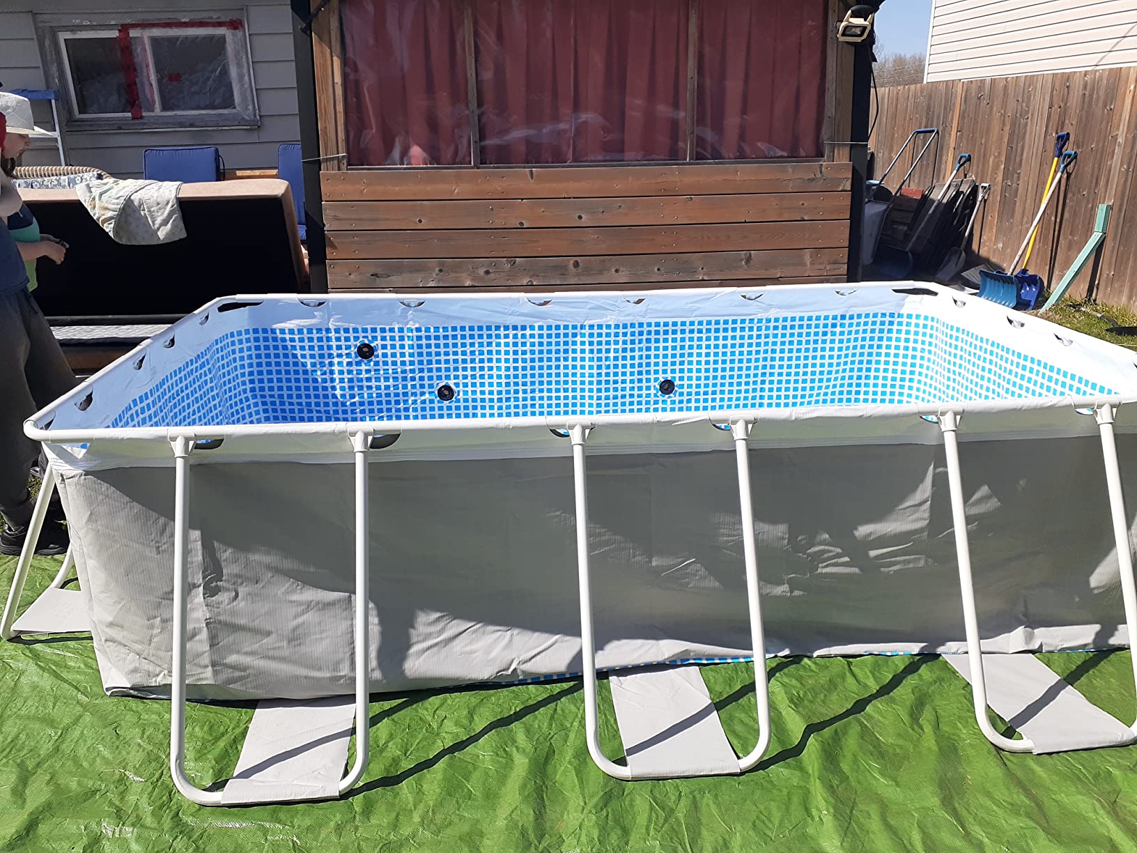 Outsunny 11ft x 7ft x 32in Steel Frame Pool with Filter Pump, Outdoor ...