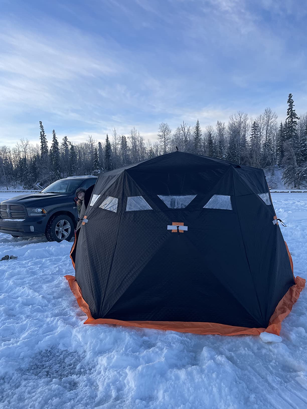Outsunny 4 Person Insulated Ice Fishing Shelter, Pop-Up Portable Ice ...