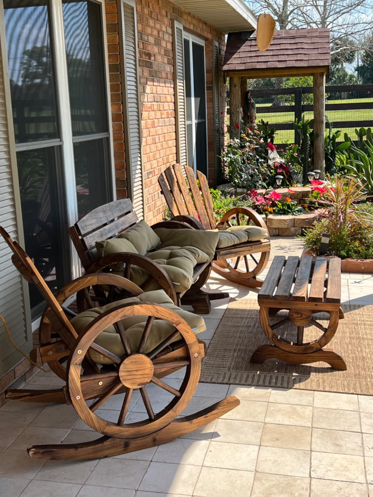 Outsunny Rustic Wood Wheel Outdoor Garden Bench for 2-People with a ...