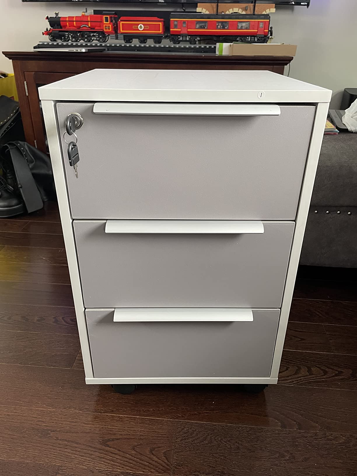 HOMCOM 3-Drawer Locking File Cabinet Mobile Chest of Drawers Side Table ...